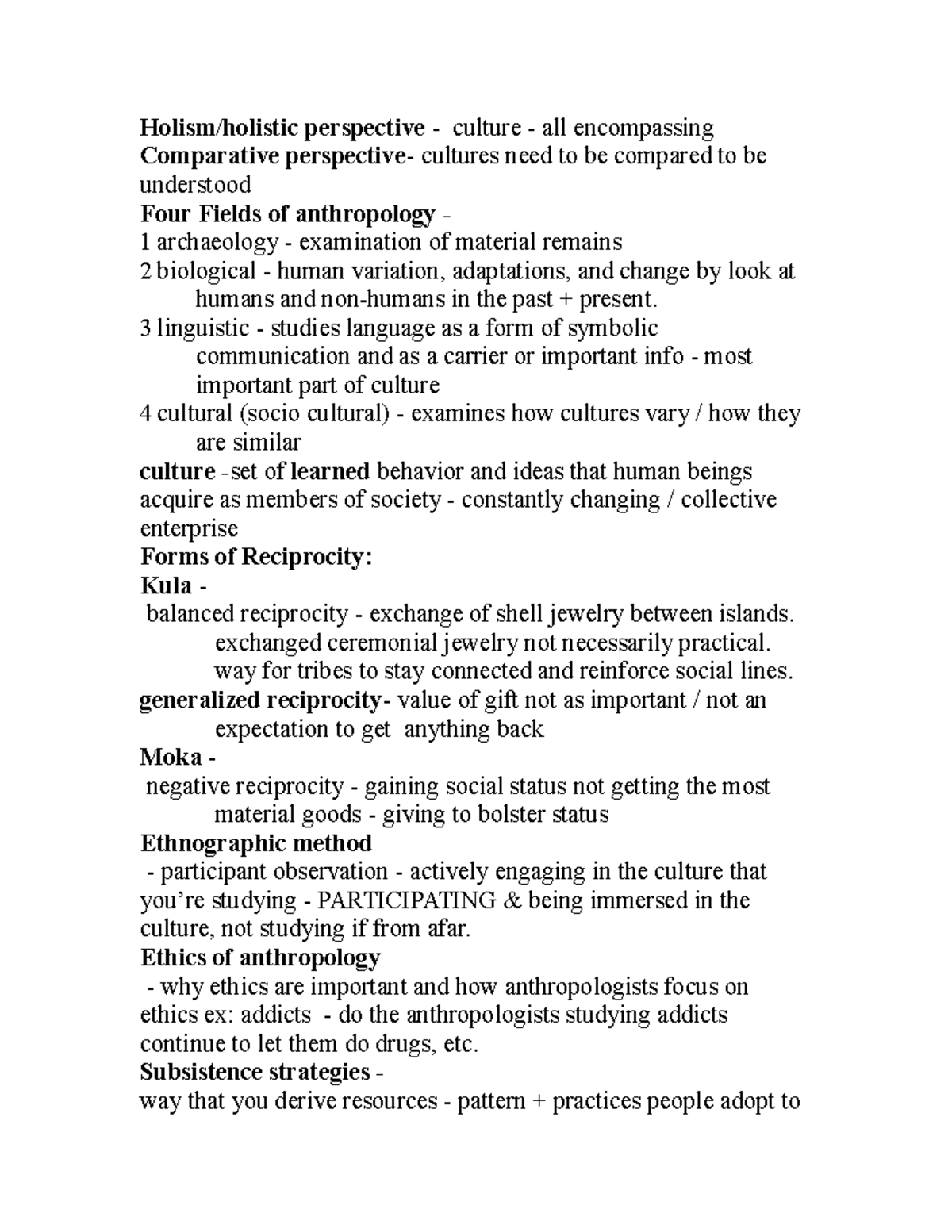 Notes- test 1 study guide - Holism/holistic perspective - culture - all ...