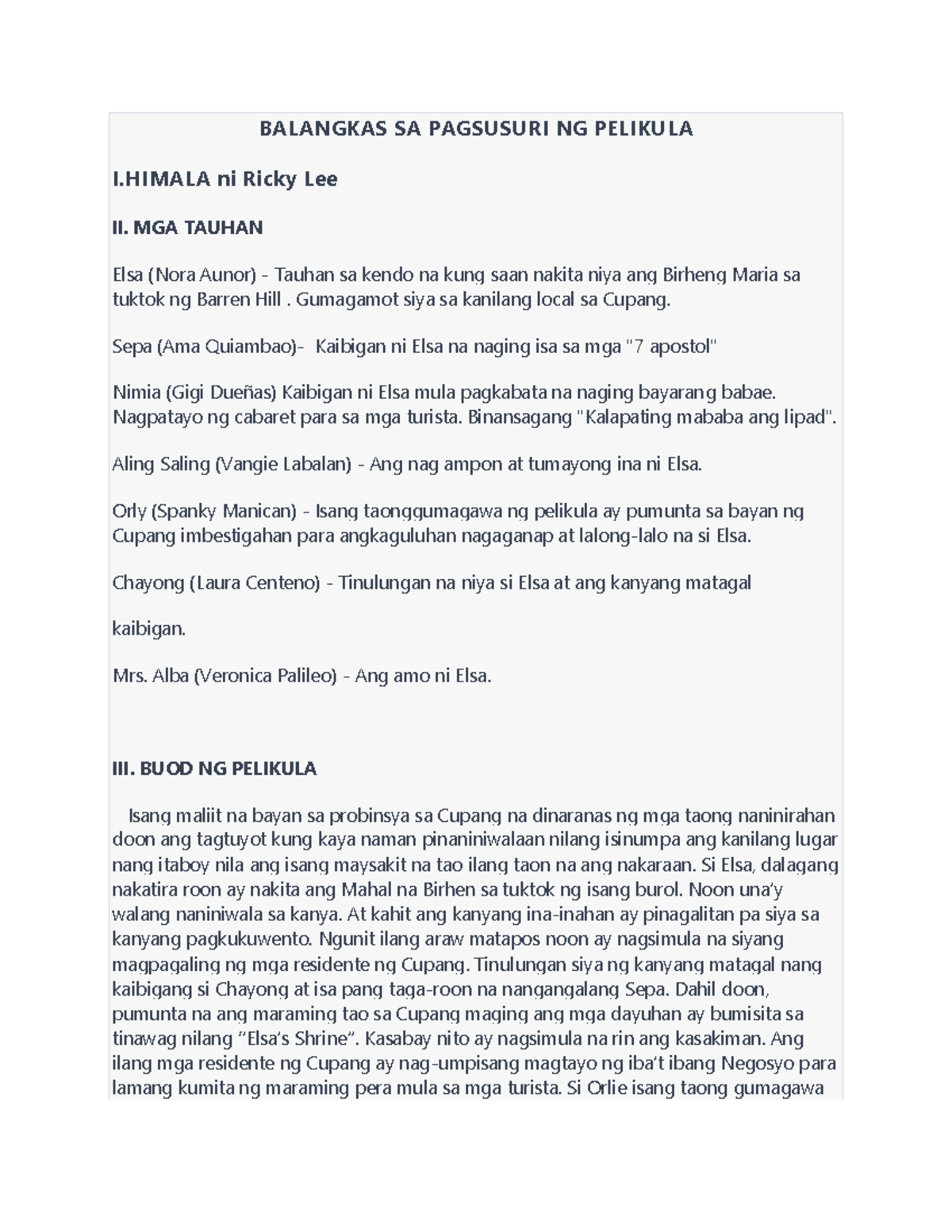 Pangkat 1 Pagsusuri NG Pelikula - BALANGKAS SA PAGSUSURI NG PELIKULA I ...