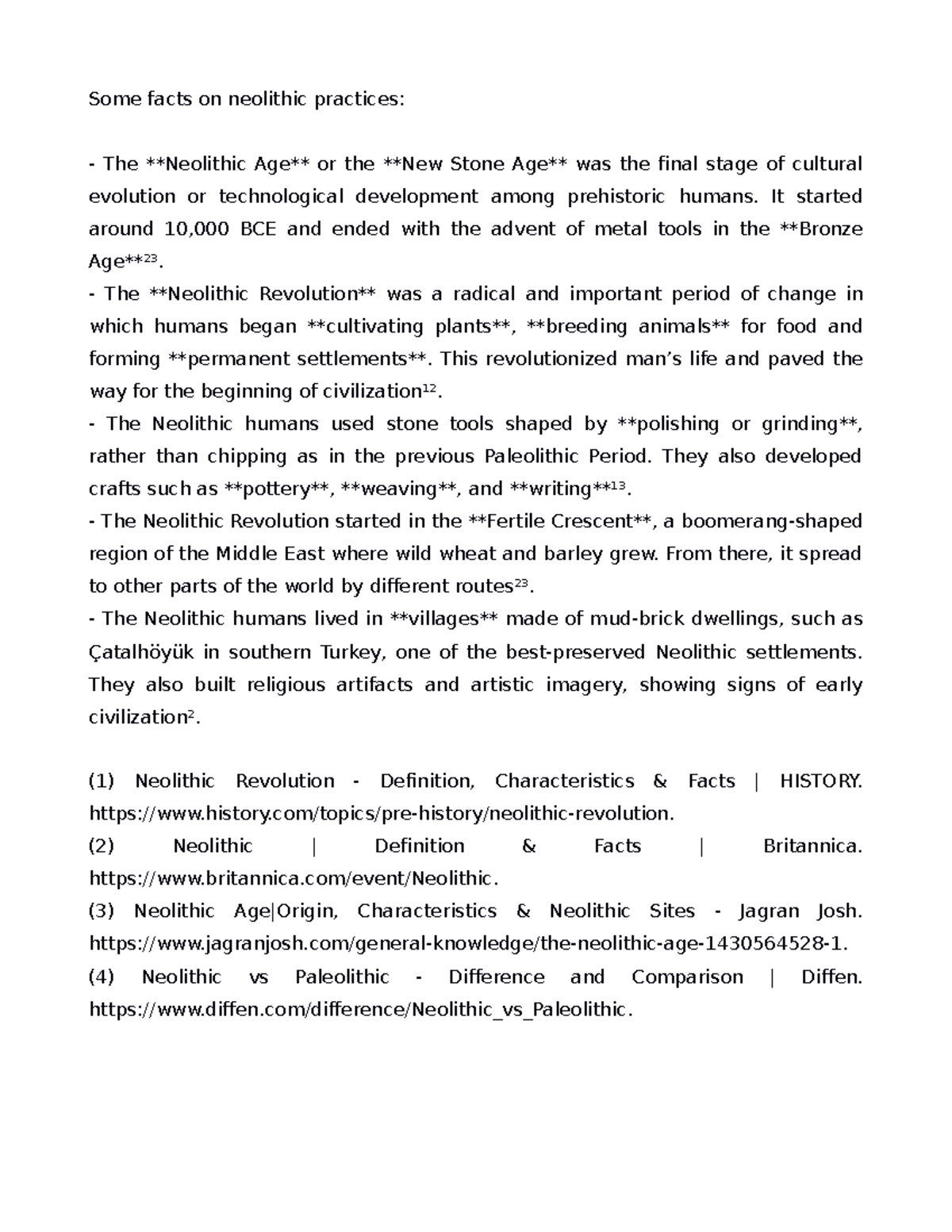 Neolithic practices - Some facts on neolithic practices: The Neolithic ...