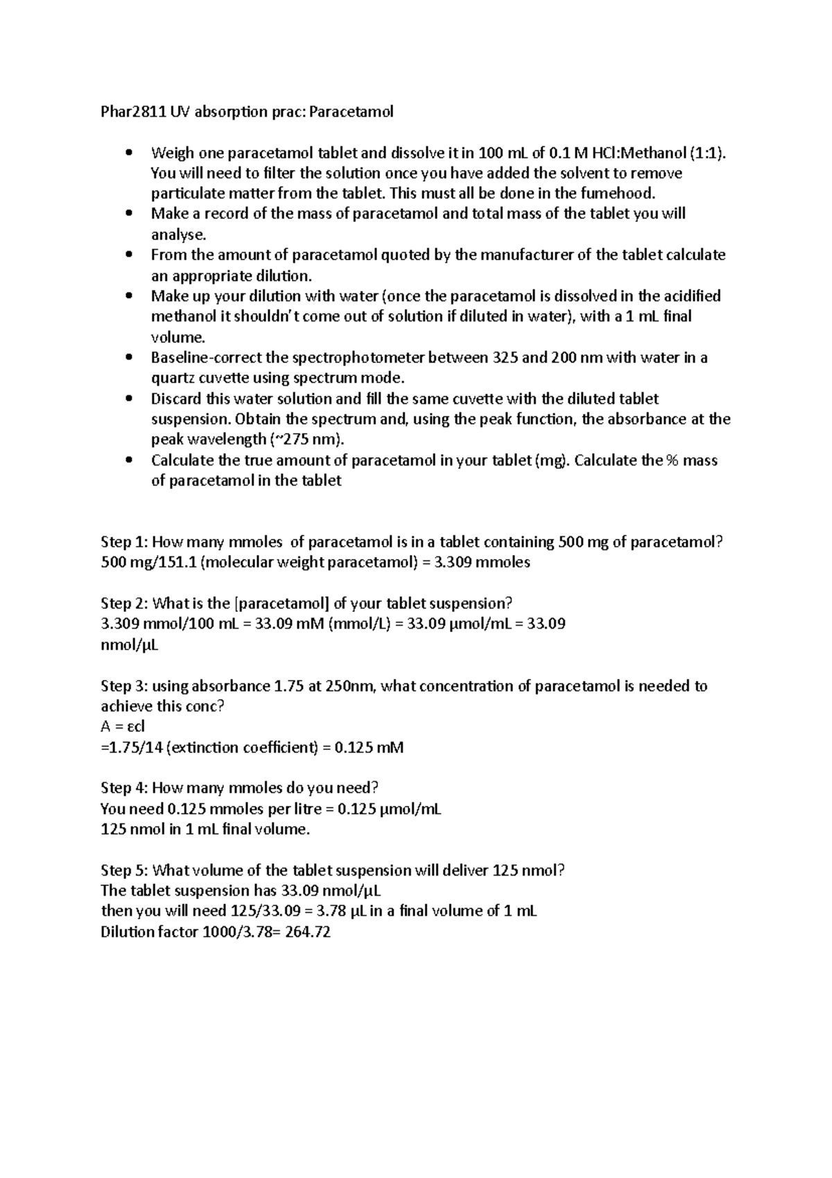 Phar2811 UV absorption prac. docx - Phar2811 UV absorption prac ...