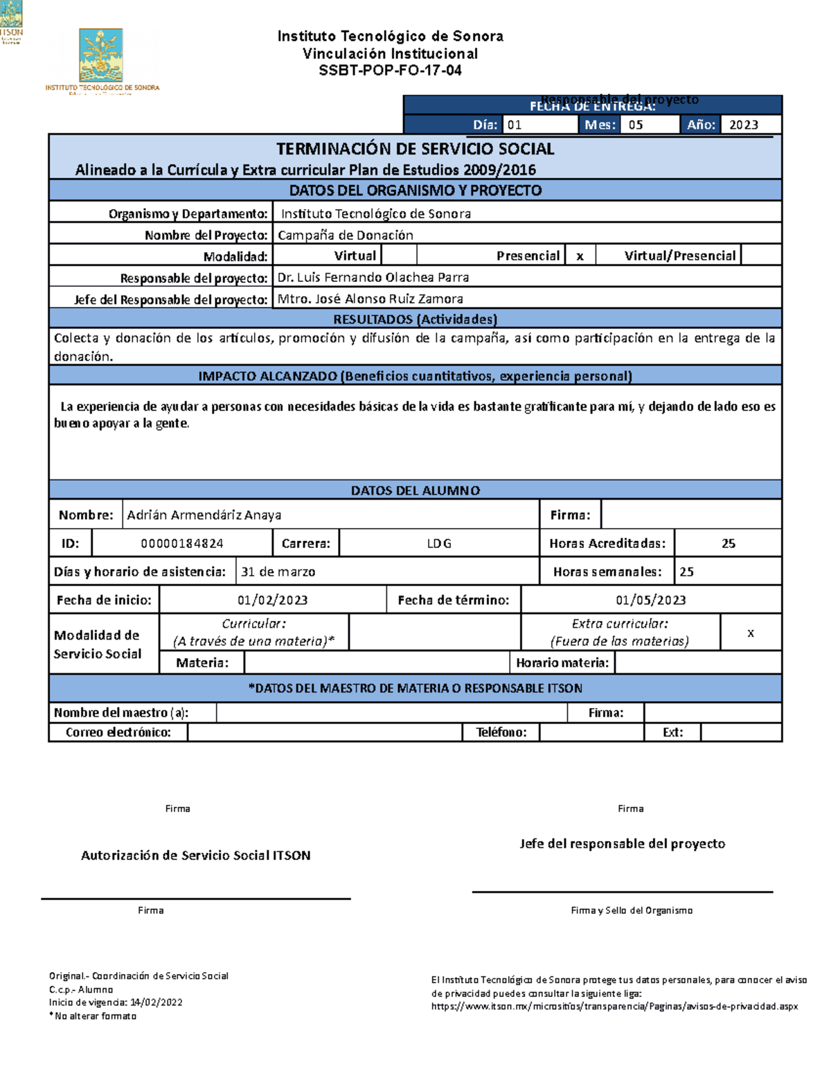 Adrian servicio 2 - bien - Firma Firma Firma Firma y Sello del ...