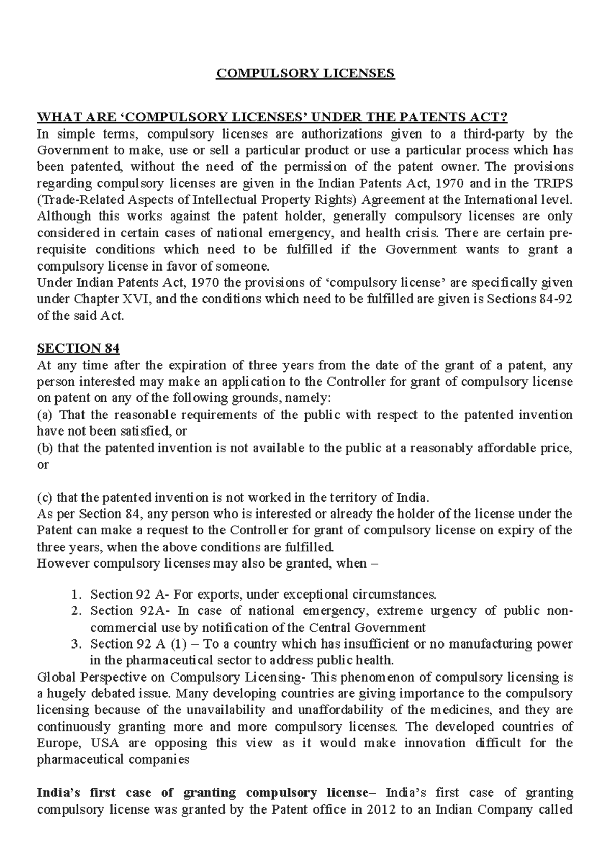 Compulsory Licenses - COMPULSORY LICENSES WHAT ARE ‘COMPULSORY LICENSES ...