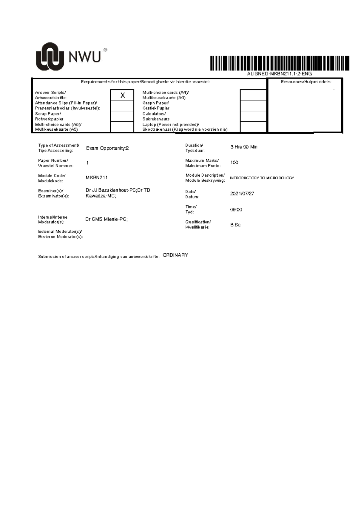 Nwu mkbn211 opp2 Jun 2021 - Type of Assessment/ Tipe Assessering ...
