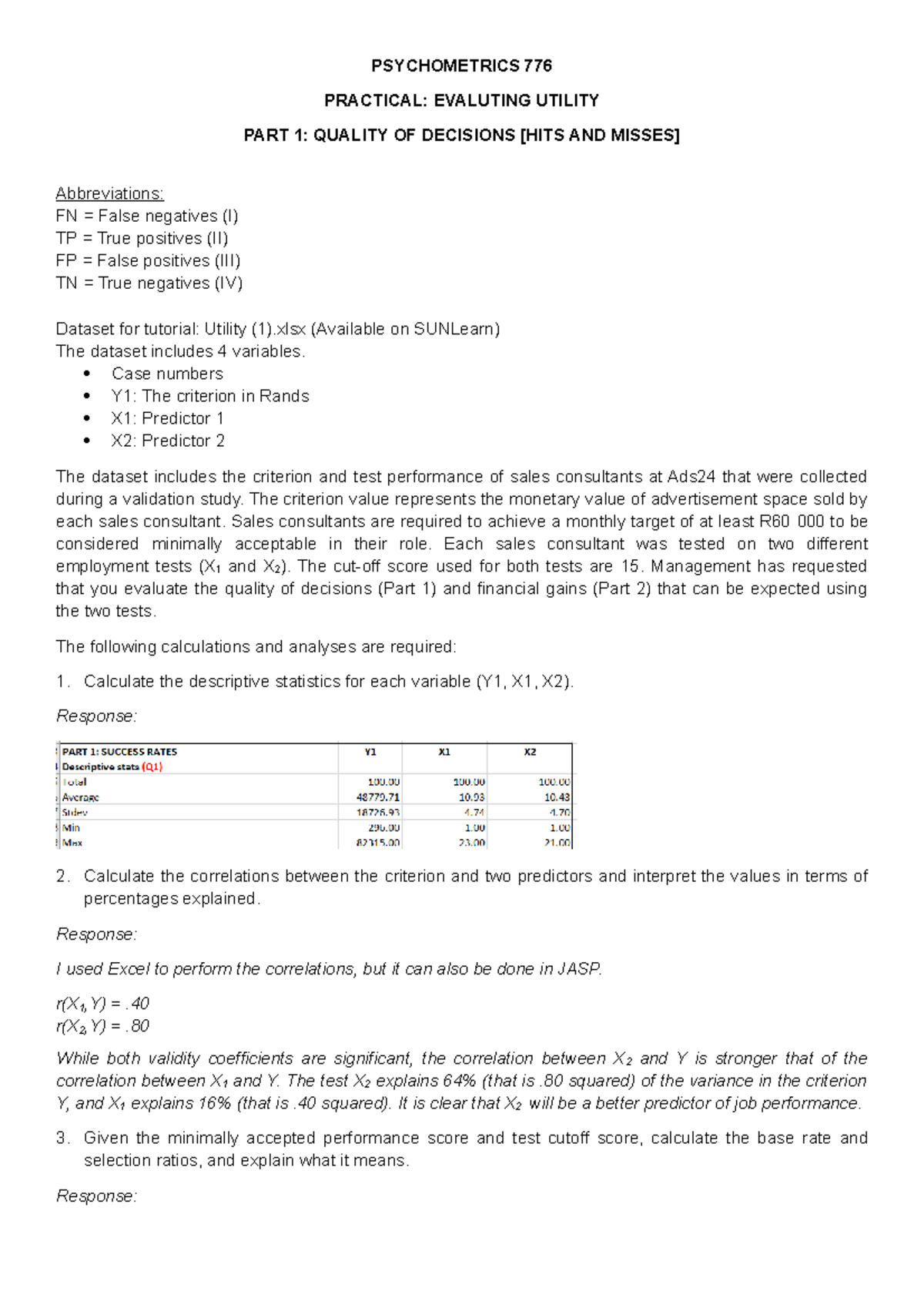 Practical Utility Response 01112021 - PSYCHOMETRICS 776 PRACTICAL: EVALUTING UTILITY PART 1 ...