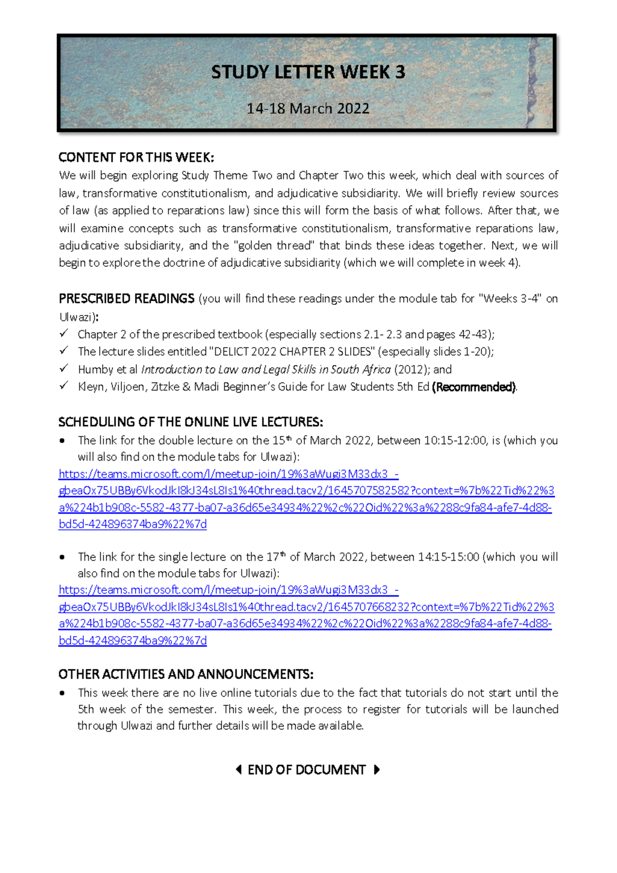 Study Letter Week 3 - STUDY LETTER WEEK 3 14 -18 March 2022 CONTENT FOR ...