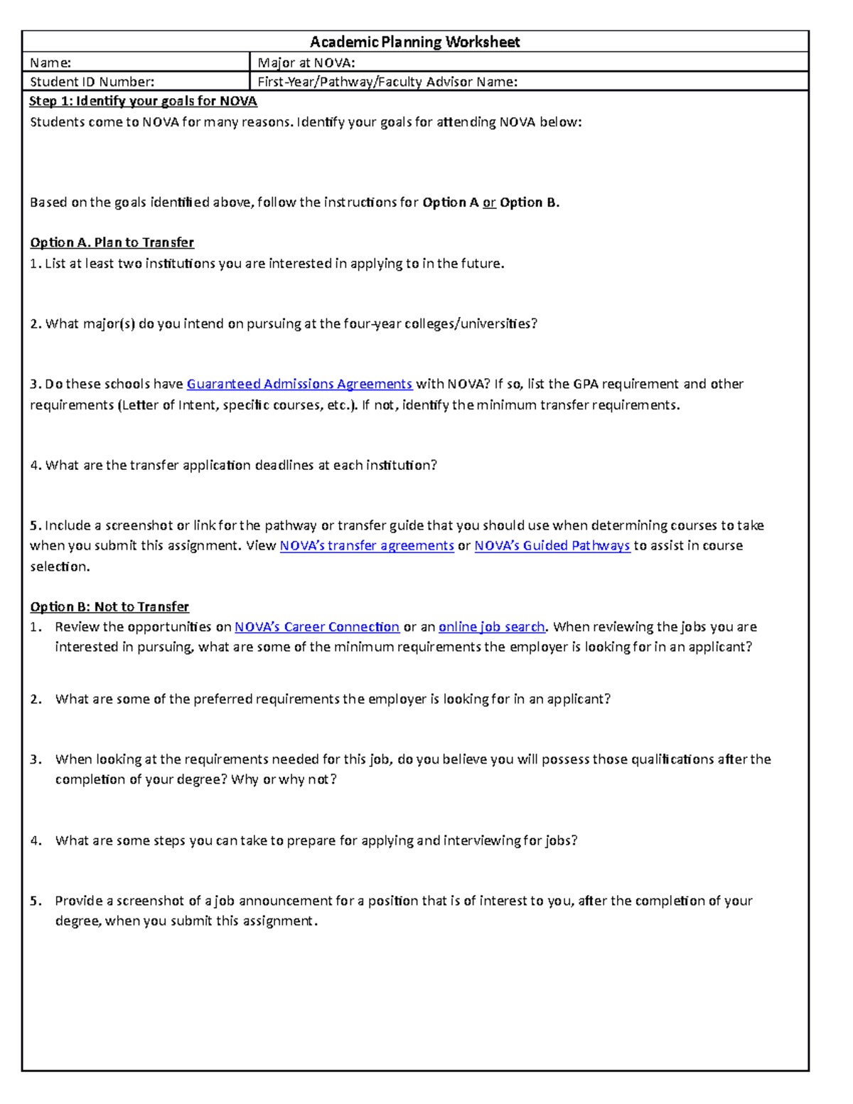Academic Planning Worksheet (New) - Academic Planning Worksheet Name ...