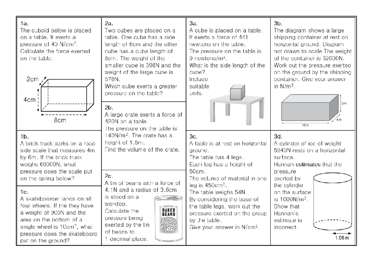 Lesson 5 Pressure 2 - n/a - 1a. 2a. 3a. 3b. The cuboid below is placed ...