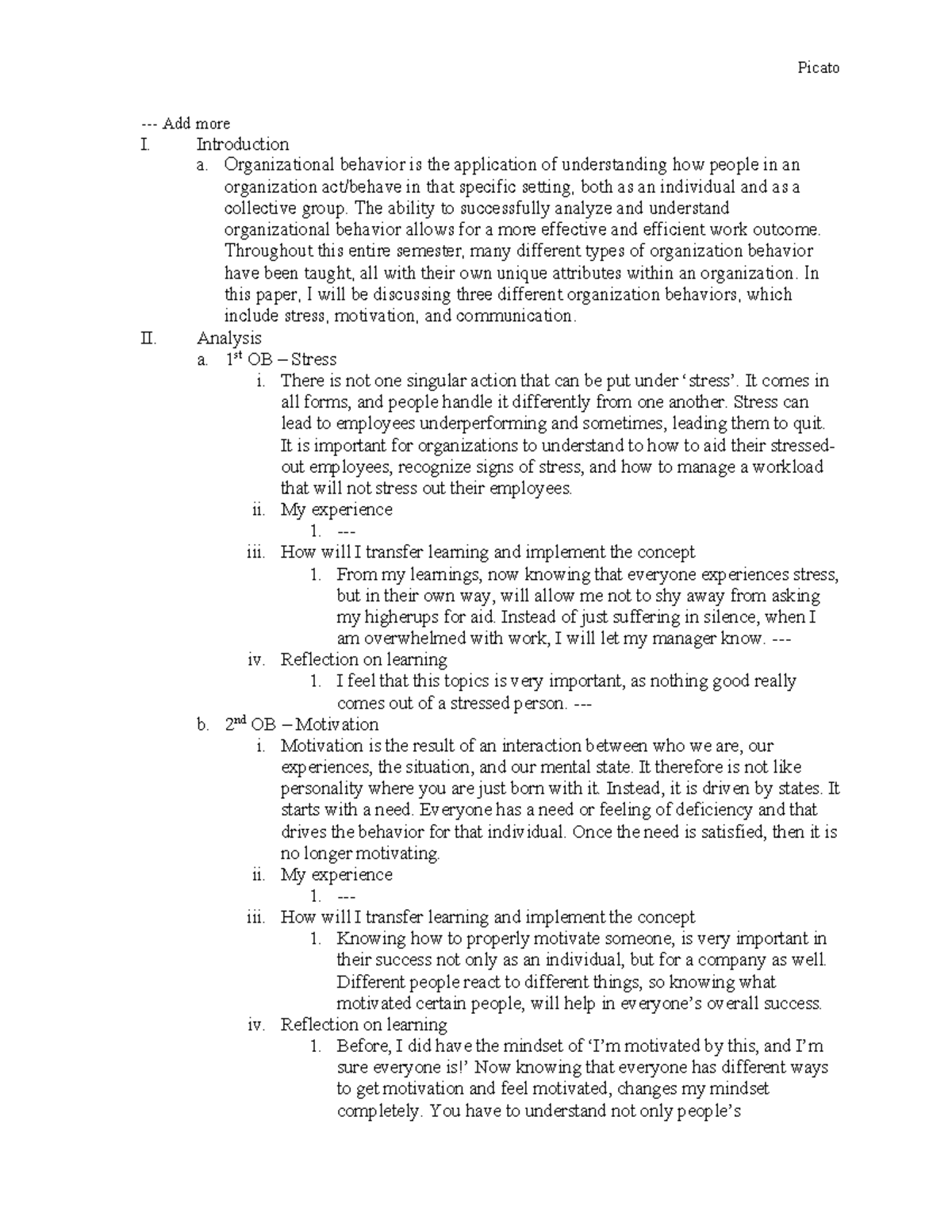 HRM 360 OB Application Project Outline - Picato - Add more I ...