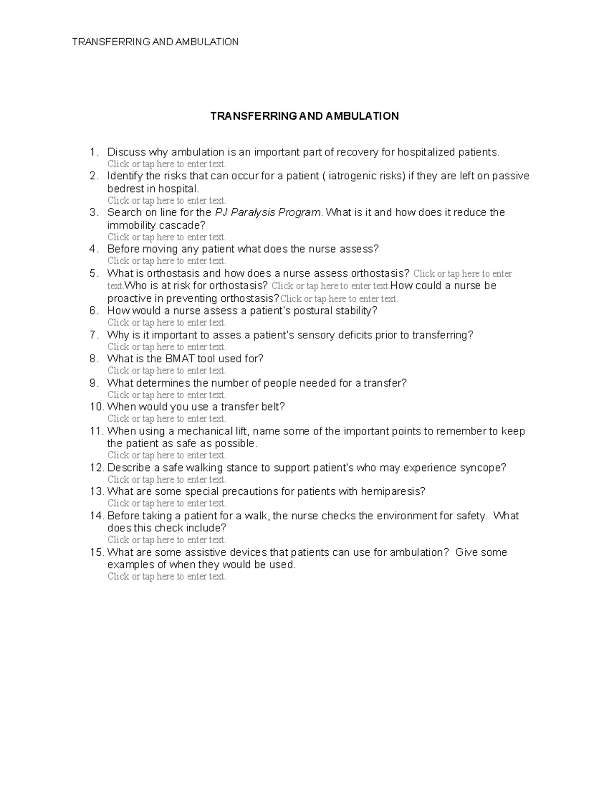 Transferring AND Ambulation - TRANSFERRING AND AMBULATION TRANSFERRING ...