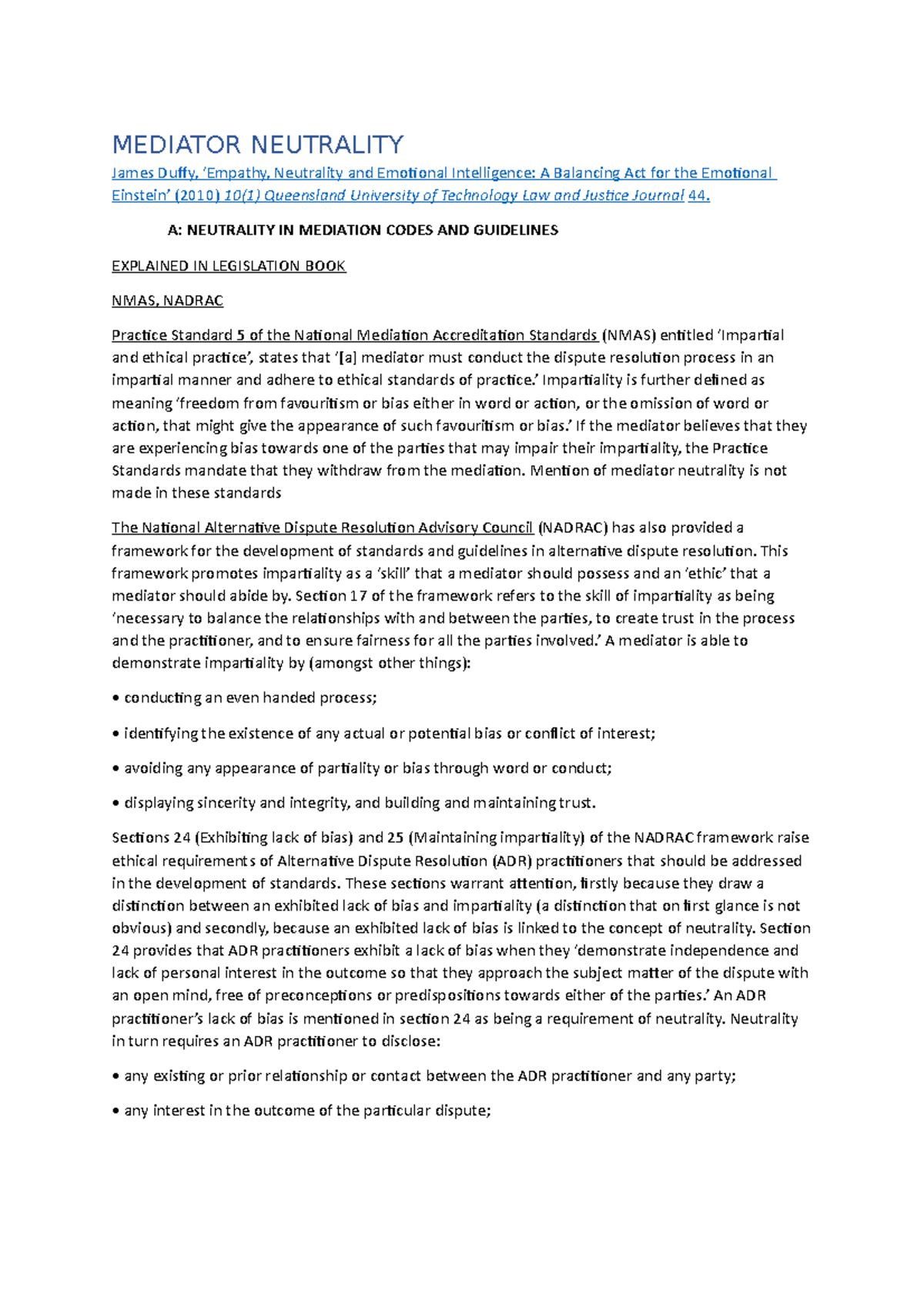 brief notes of helpful legislation - MEDIATOR NEUTRALITY James Duffy ...