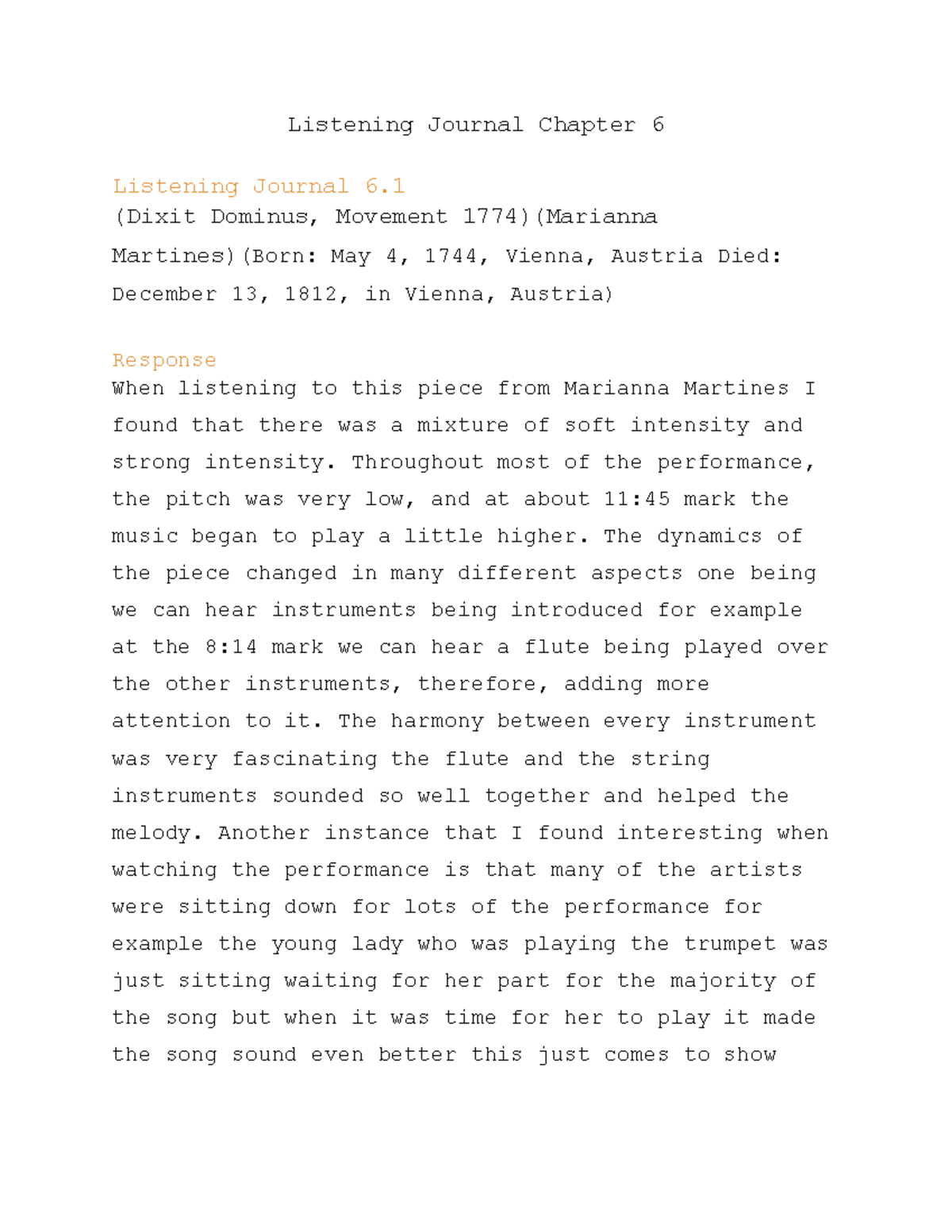 Listening Journal Chapter 6 - (Dixit Dominus, Movement 1774)(Marianna ...