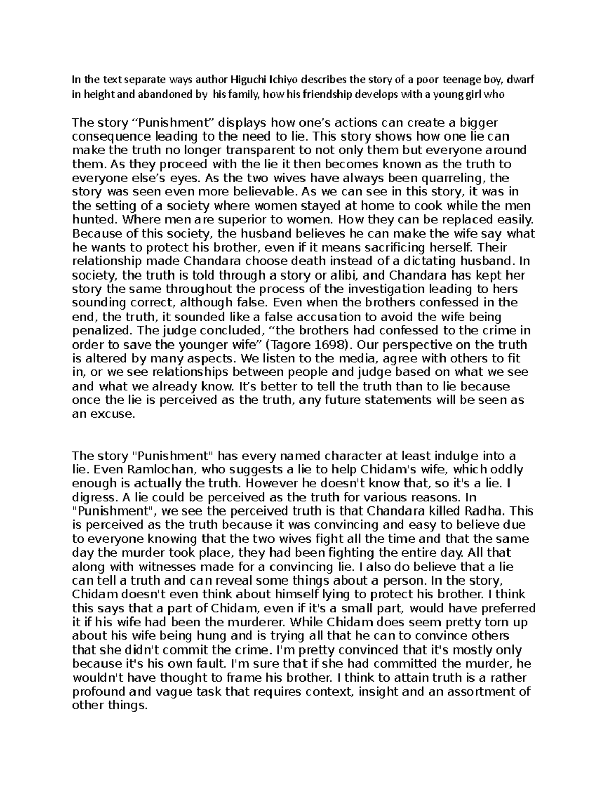 Discussion 2 - notes - In the text separate ways author Higuchi Ichiyo ...