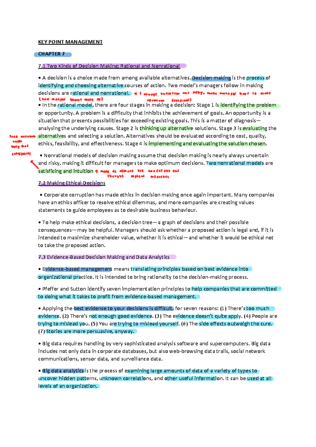 KEY Point Management - for final exam - KEY POINT MANAGEMENT CHAPTER 7 ...