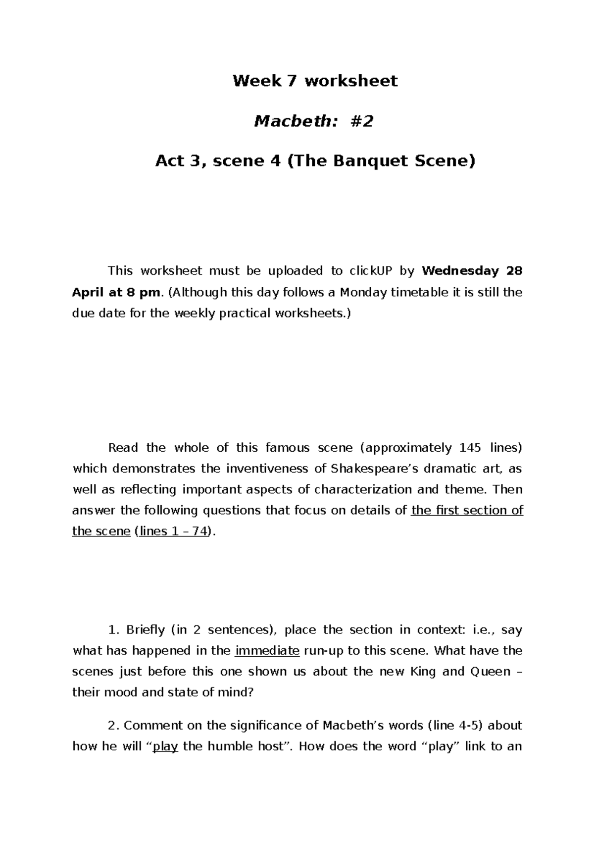 Week 7 worksheet Macbeth 2 2021 - Week 7 worksheet Macbeth: # 2 Act 3 ...
