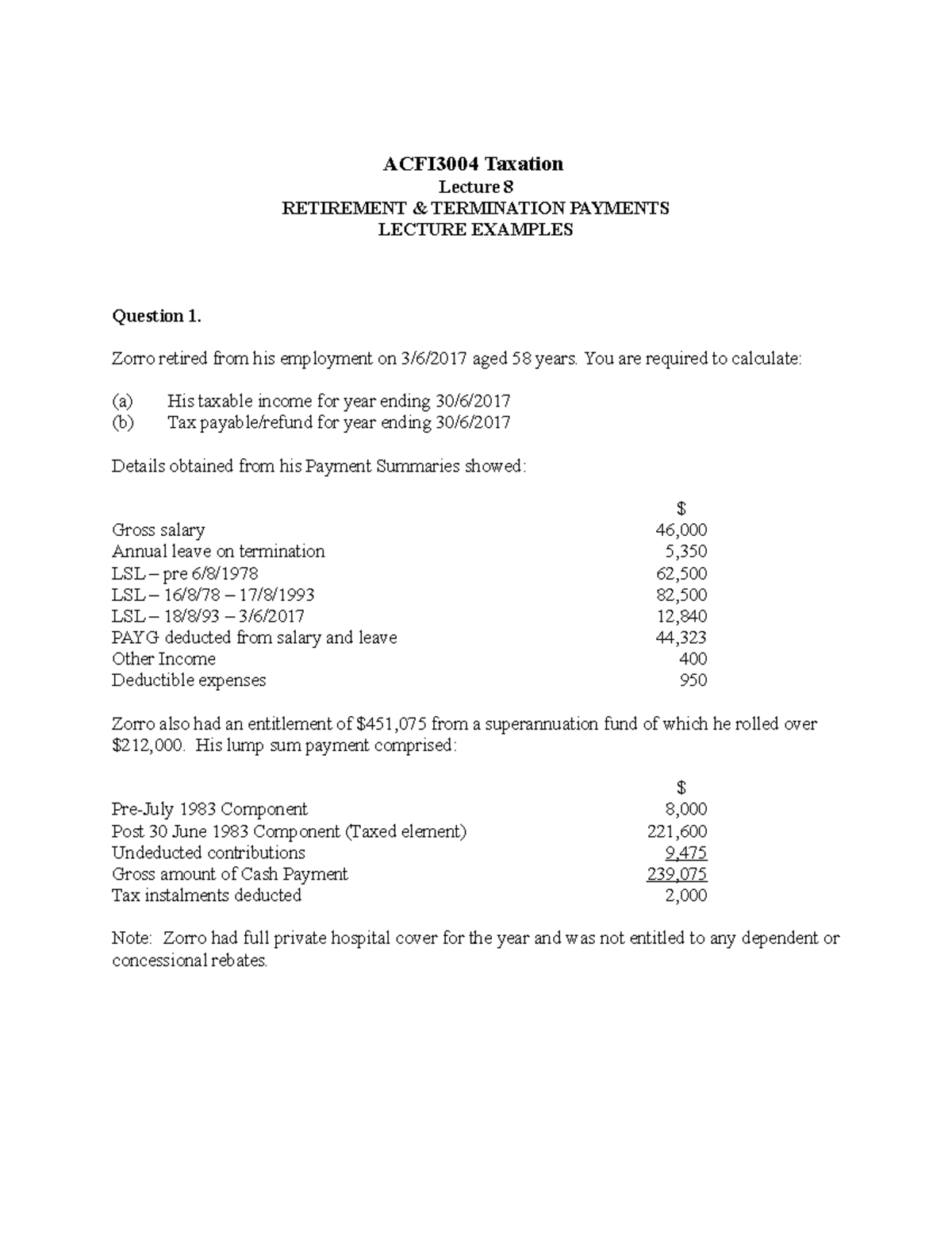 ACFI3004 Lecture 8 ETP Examples - ACFI3004 Taxation Lecture 8 ...