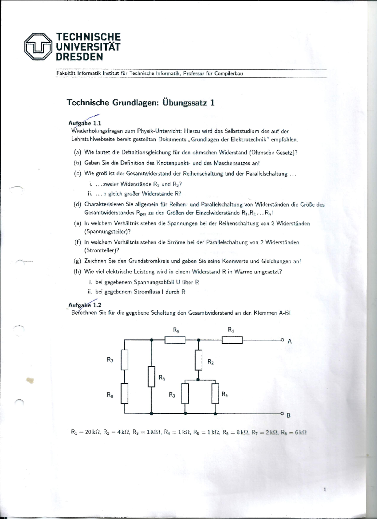 Übung 1 - Technische Grundlagen der Informatik - Studocu