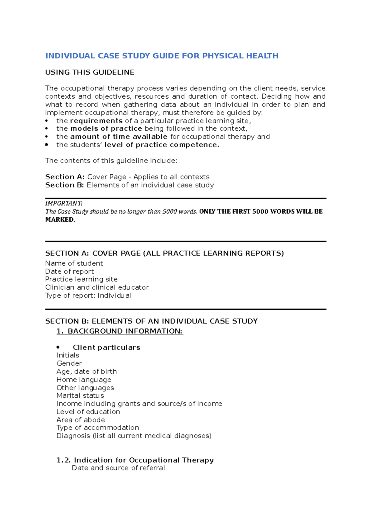 Case Study Guideline 2021 - INDIVIDUAL CASE STUDY GUIDE FOR PHYSICAL ...