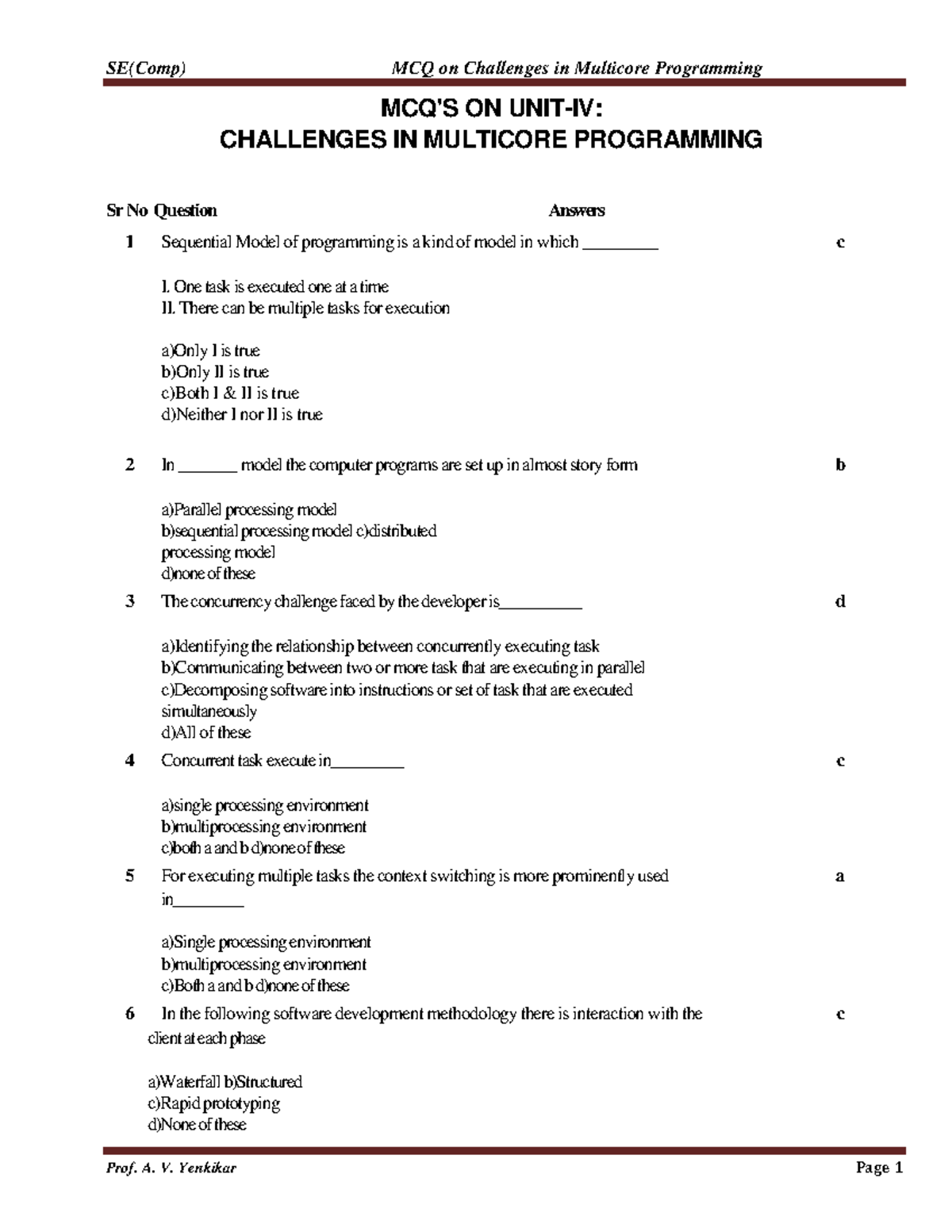 Unit 4 Mcqs Challenges In Multi Core Programming 1 Mcq S On Unit Iv Challenges In Multicore