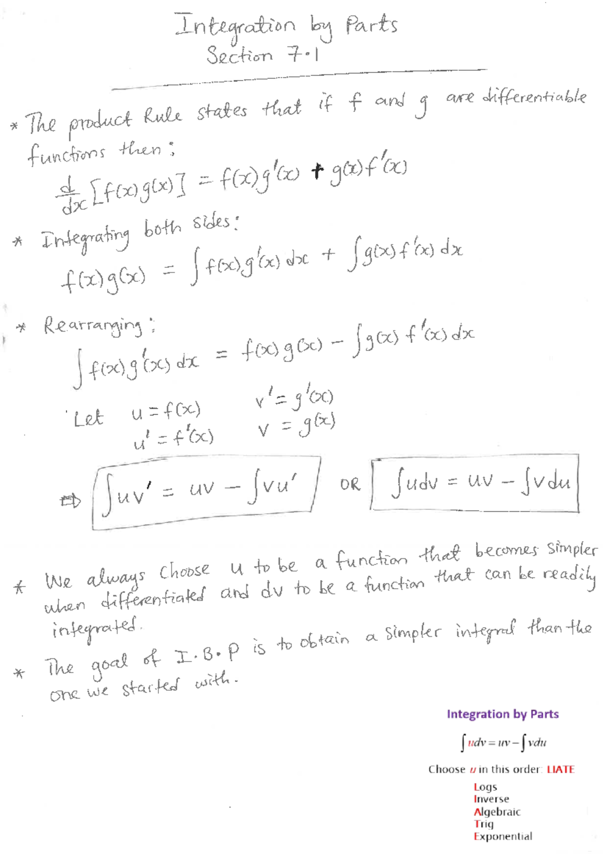 Section 7.1 - Integration Parts Section 7 The product Rule states that ...