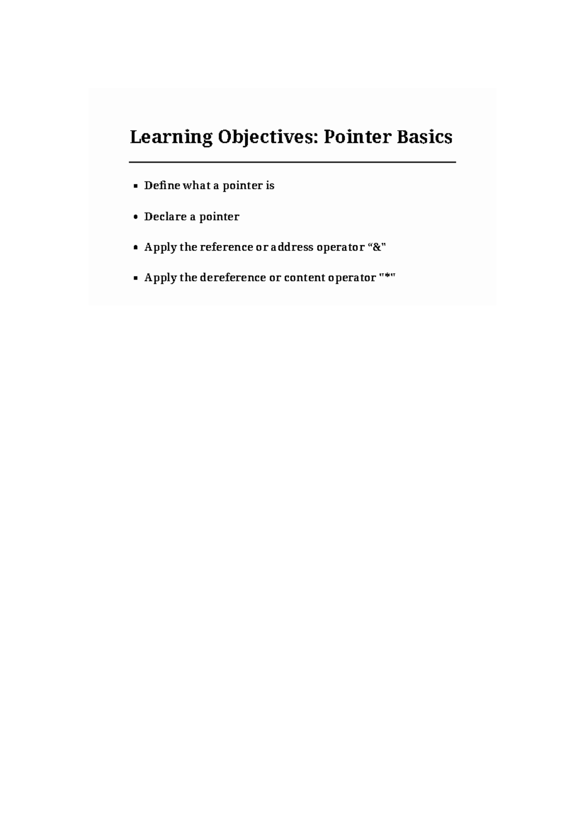 Civic and ethical education - Learning Objectives: Pointer Basics ...