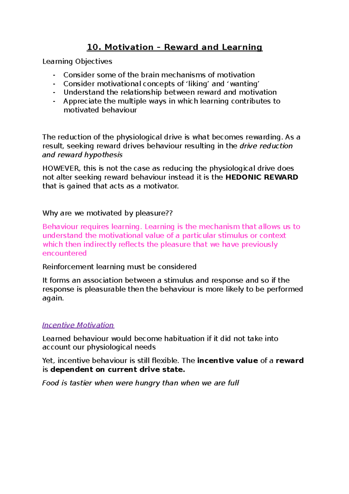 10- Motivation- Reward and Learning - 10. Motivation – Reward and ...