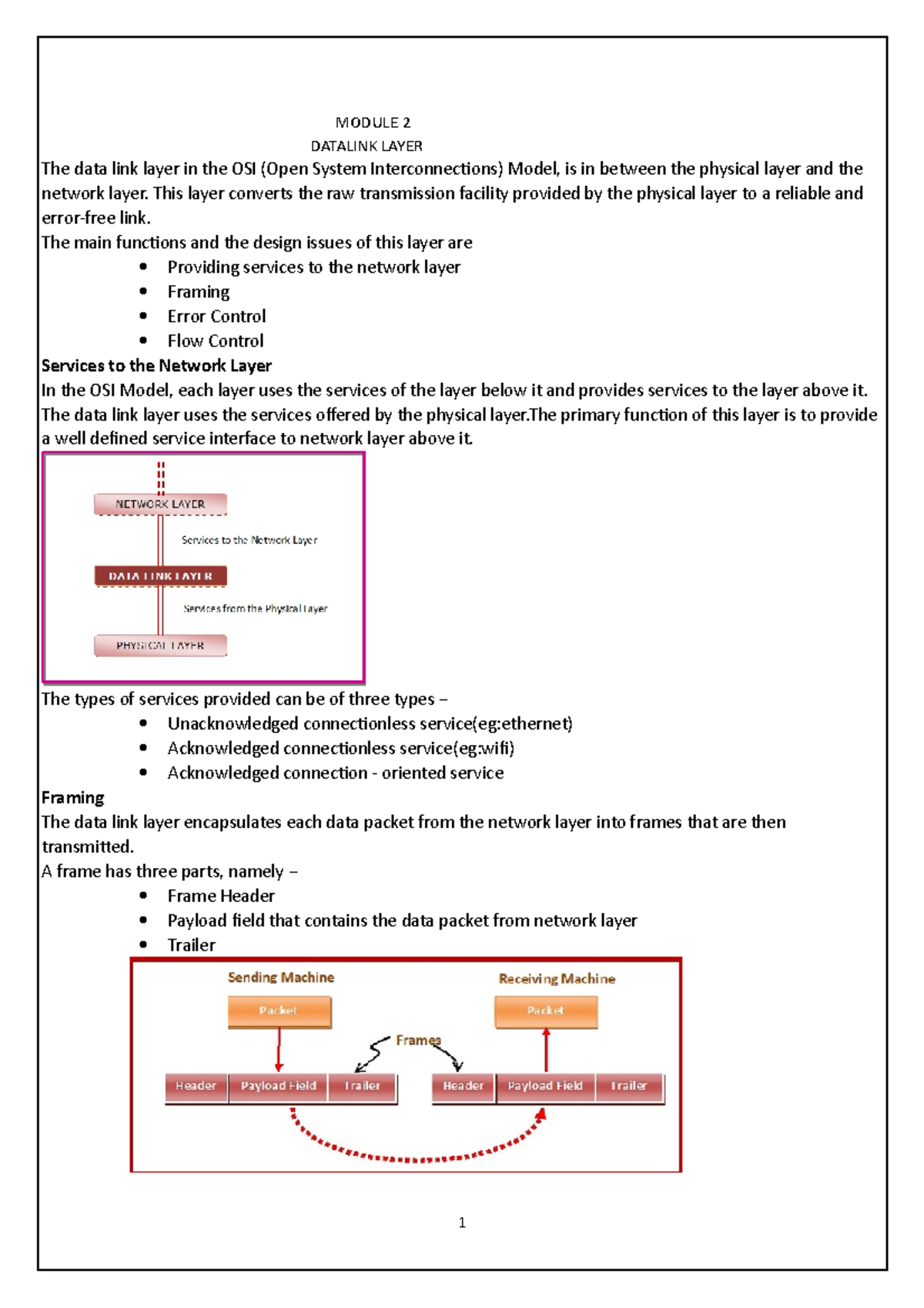 COMPUTER NETWORKS - MODULE 2 DATALINK LAYER The data link layer in the OSI (Open System - Studocu