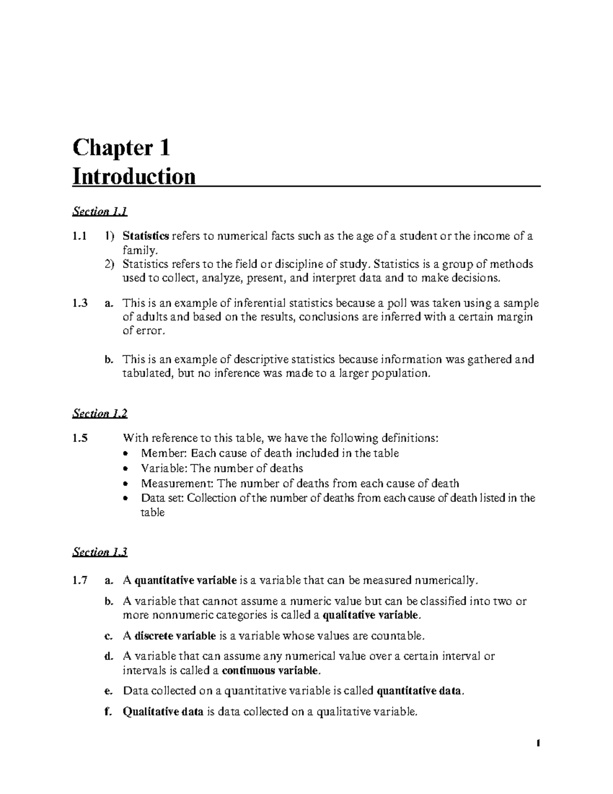 C01 SSM - Introduction 1 Section 1. 1 1) Statistics refers to numerical facts such as the age of ...
