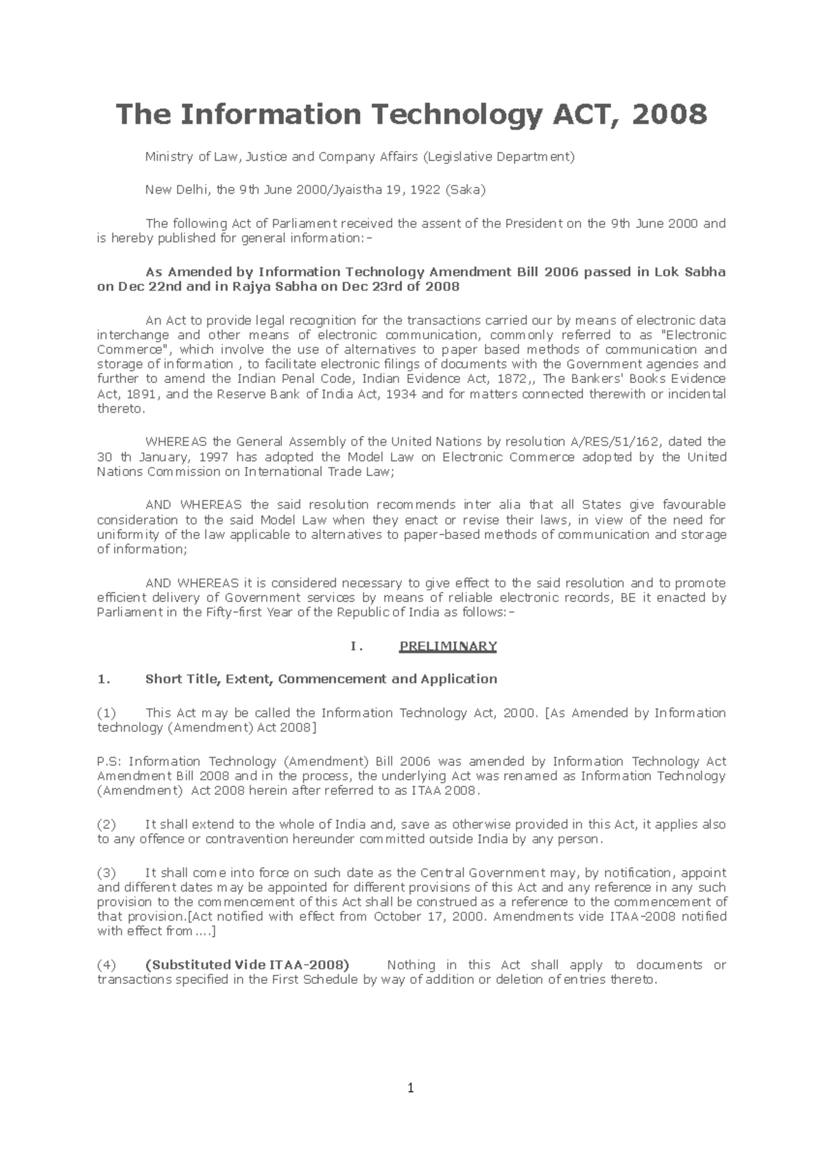 Information Technology Act 2000 - 2008 (amendment) - The Information ...