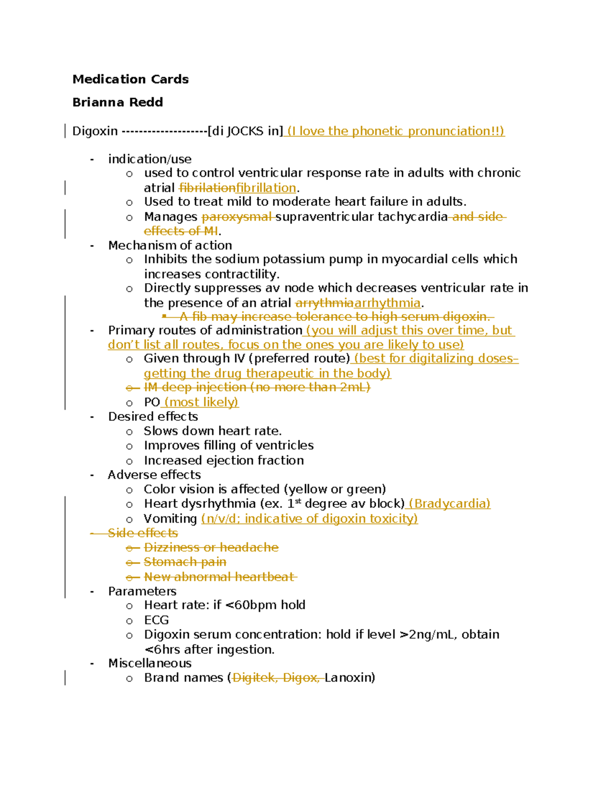 Nursing care of healthy Populations - Medication Cards Brianna Redd ...