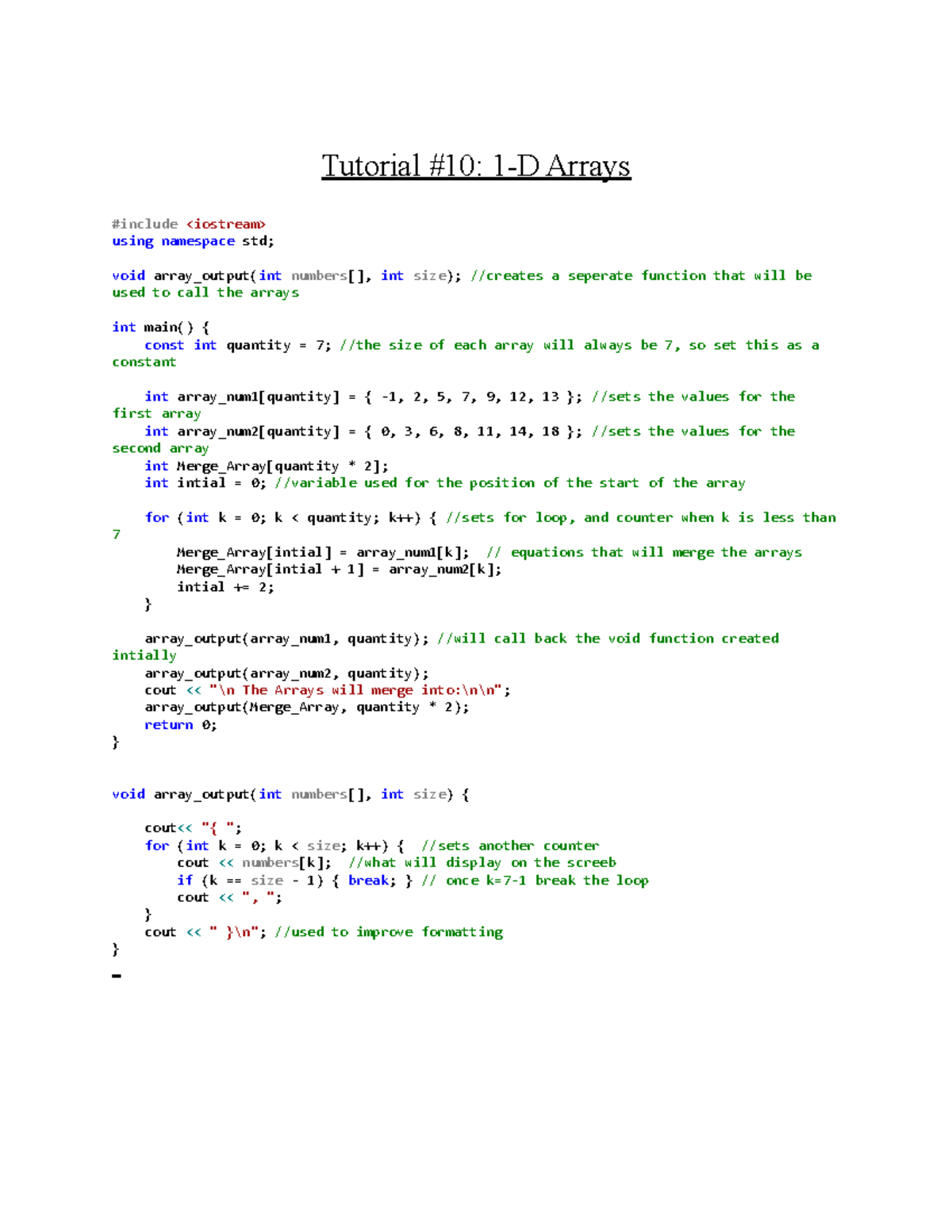 Tutorial 10(prog) - Programming (arrays) - Tutorial #10: 1-D Arrays # ...
