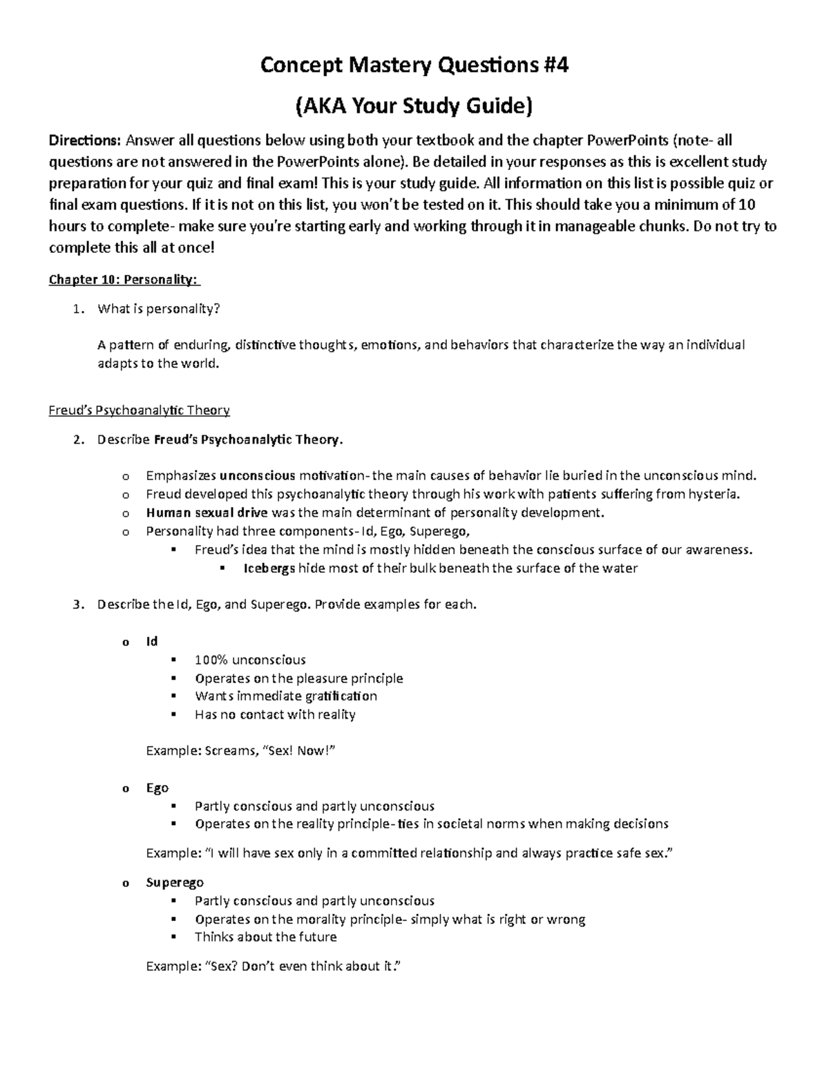 10, 11 Concept Mastery - PSYC 1 INTRODUCTION TO PSYCHOLOGY - Concept ...