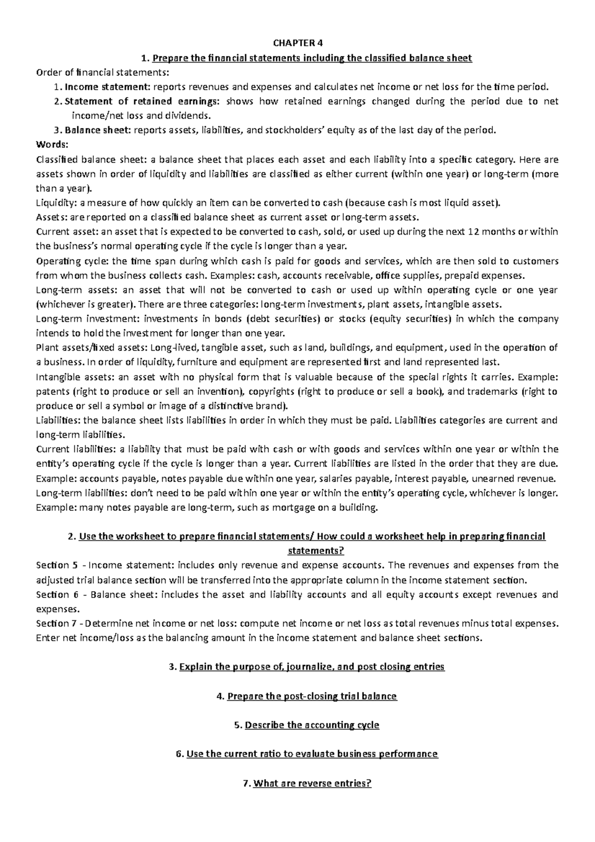 Chapter 4 - ch4 of the book - CHAPTER 4 Prepare the financial statements including the ...