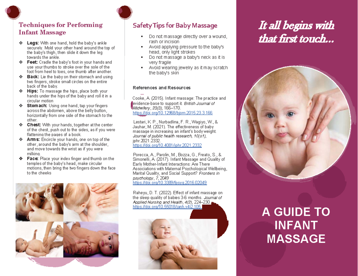 Infant Massage Pamphlet - Techniques for Performing Infant Massage Legs ...