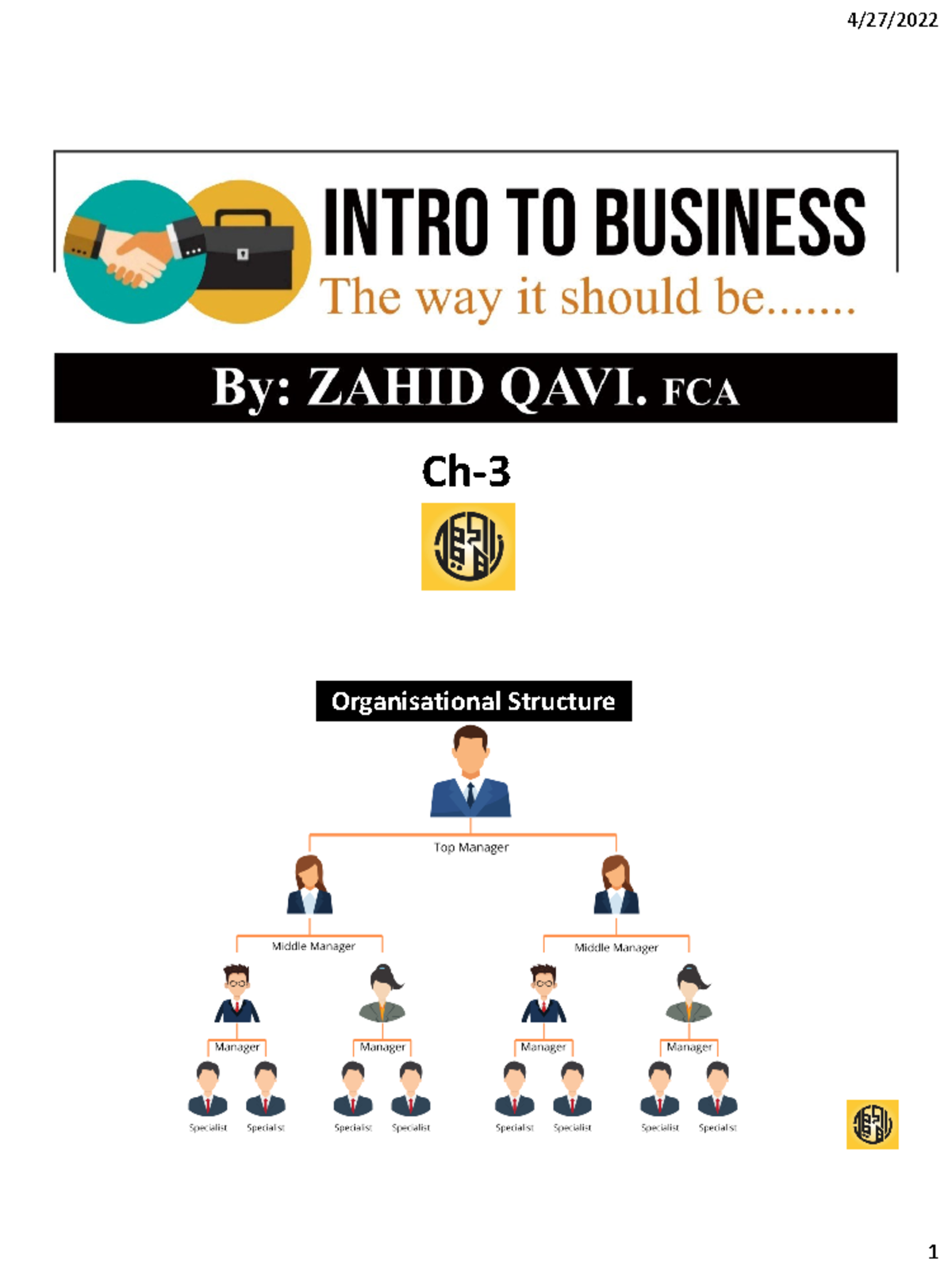 Ch-3 pdf - notes - Ch- Organisational Structure An organizational ...