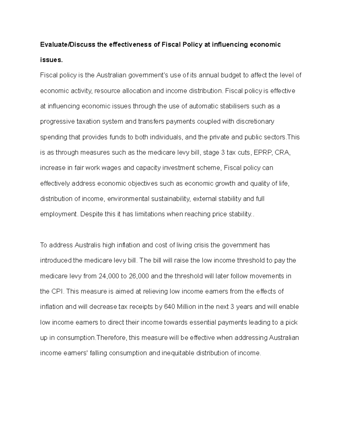 Practise Paras 2 - Paragraphs For a Fiscal Policy Essay - Evaluate ...