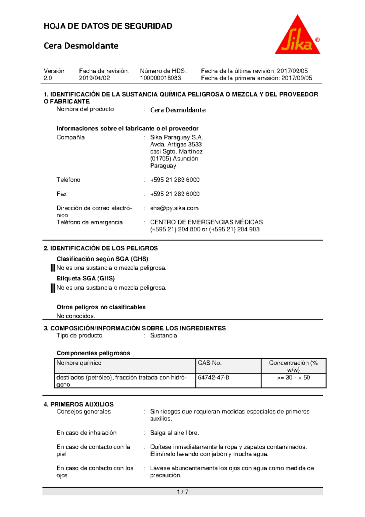 Cera Desmoldante HDS - NBMNB - Cera Desmoldante Versión 2. Fecha de ...