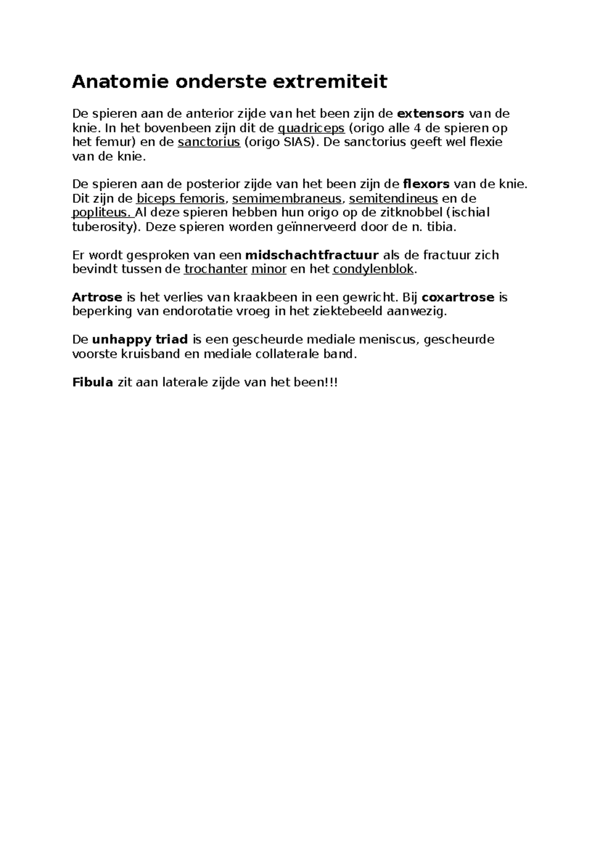 Anatomie onderste extremiteit - In het bovenbeen zijn dit de quadriceps ...