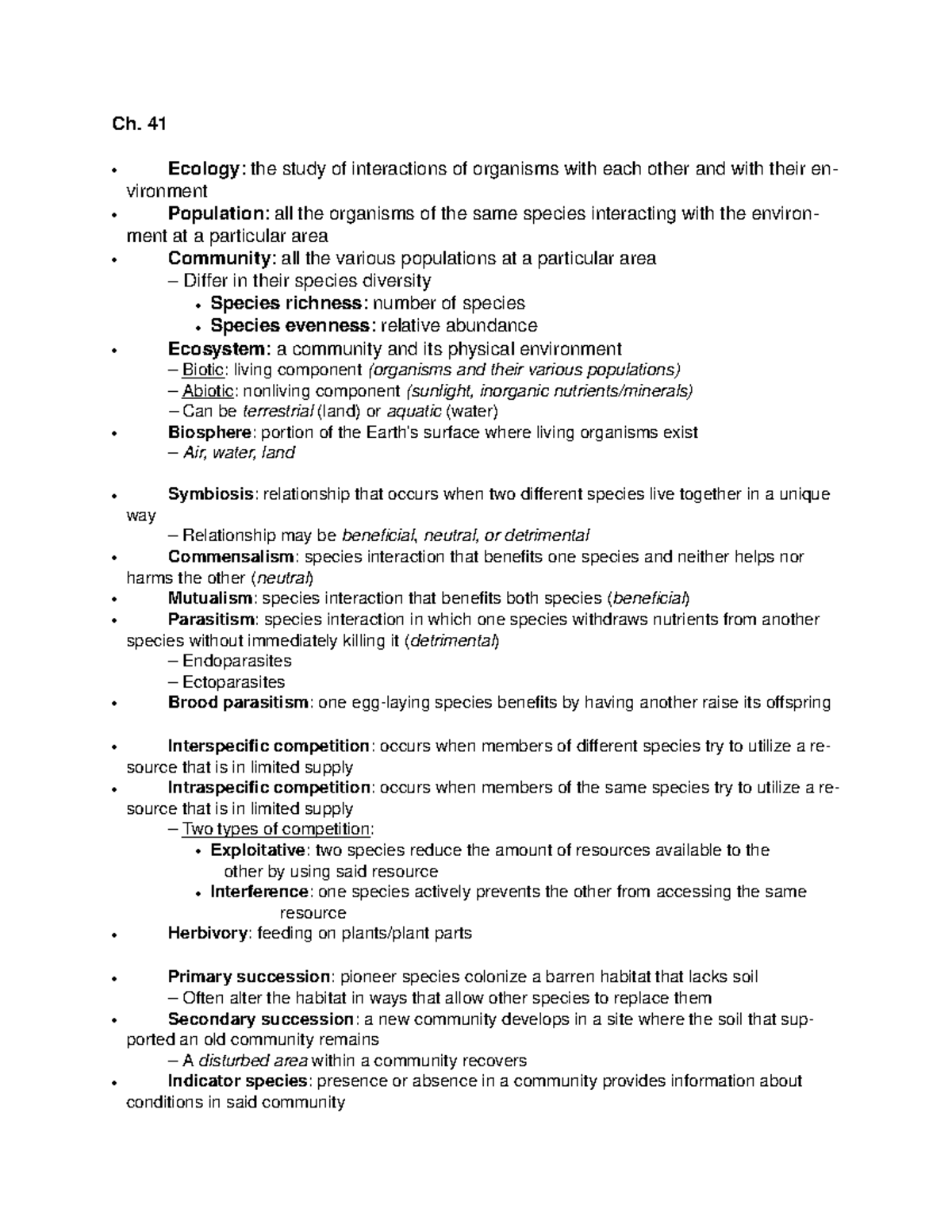 Biology II Chapters 41 & 42 - Ch. 41 Ecology: the study of interactions ...