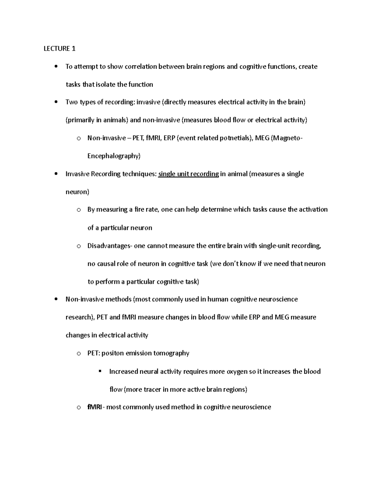 Neuro Week 2 Lecture Notes 2 Lecture 1 To Attempt To Show Correlation Between Brain Regions
