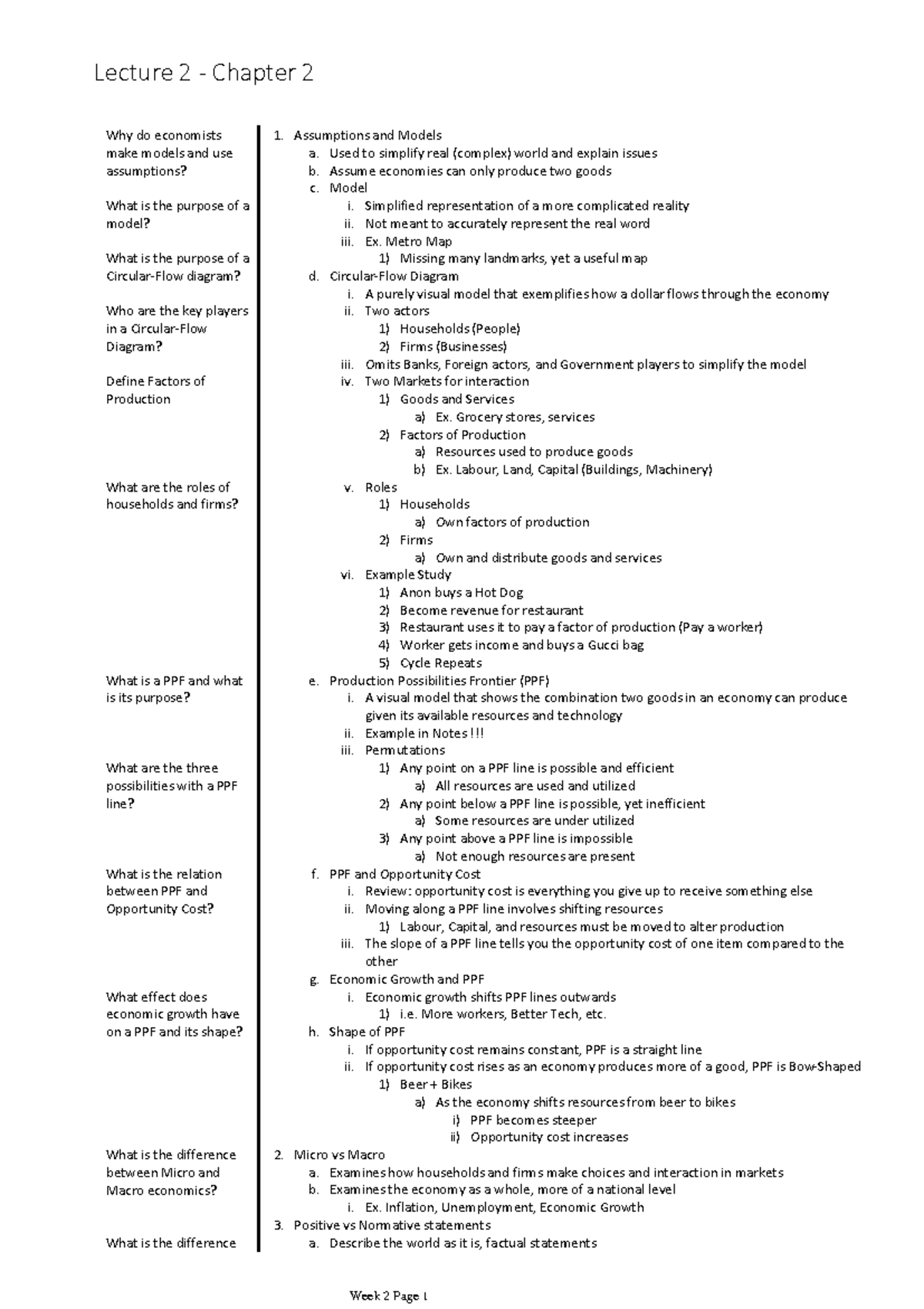 Chapter 2 Notes [ ECON 101 ] - Assumptions and Models a. Used to ...