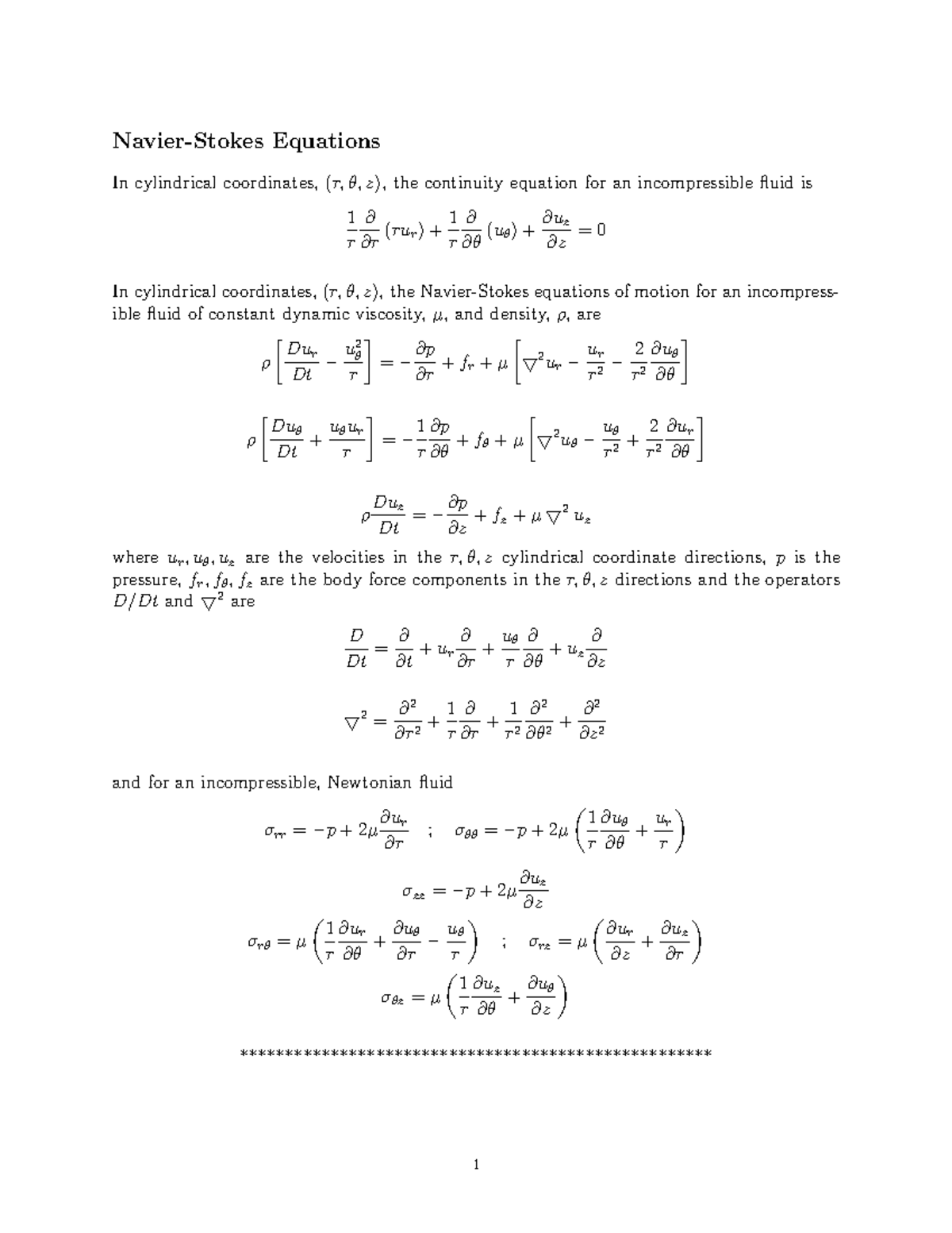 Equations - navier stokes - Navier-Stokes Equations In cylindrical ...