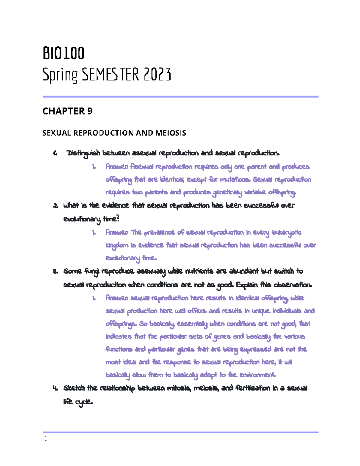 CH.9 Sexual Reproduction and Meiosis - BIO Spring SEMTER 2023 CHAPTER 9 ...
