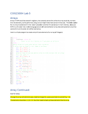 Lecture 6 Lab 6 Floats, Arrays and 2D arrays in MIPS - Arrays and ...