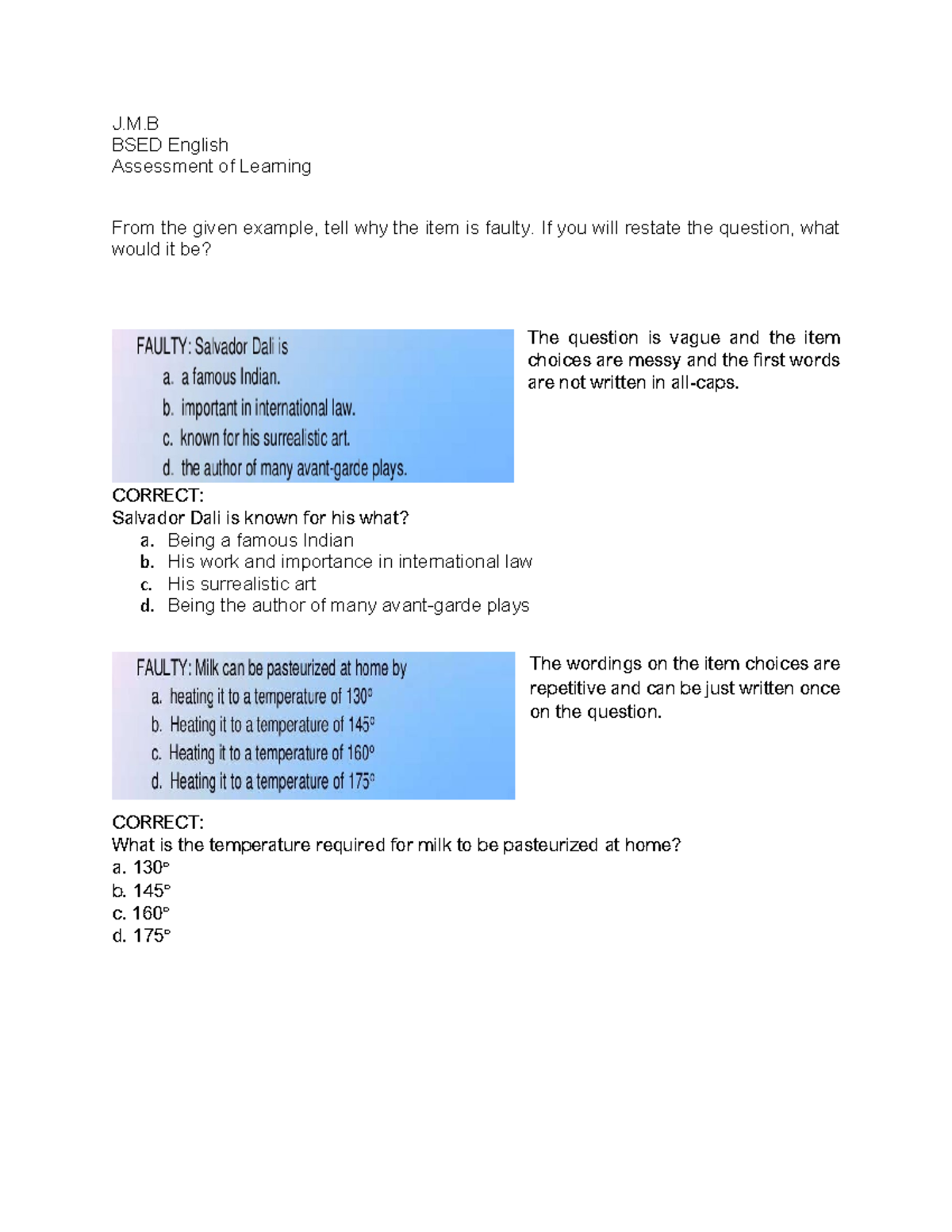 Assessment Of Learning - Faulty TEST Questions Correction - BSED ...