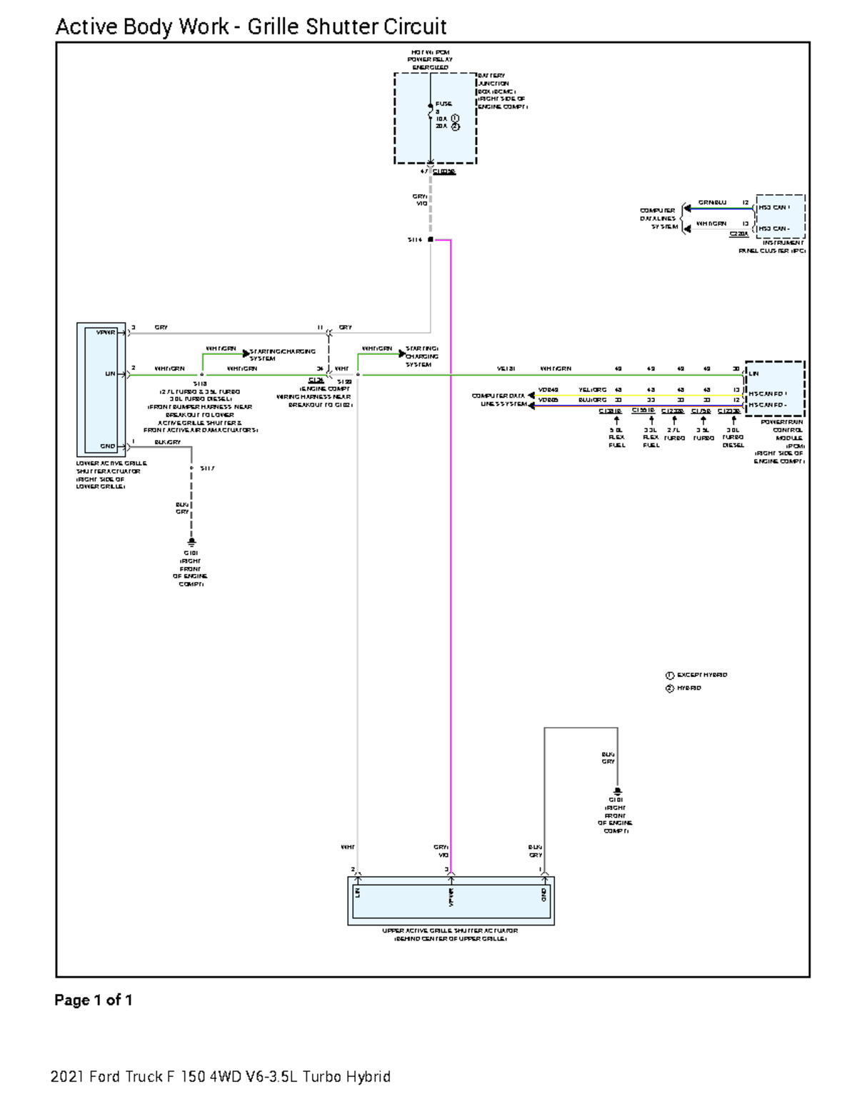 2021 Ford F150 V6 3.5L Turbo 4WD Hybrid - 1 2 2 1 GND LIN VPWR 10A 20A ...
