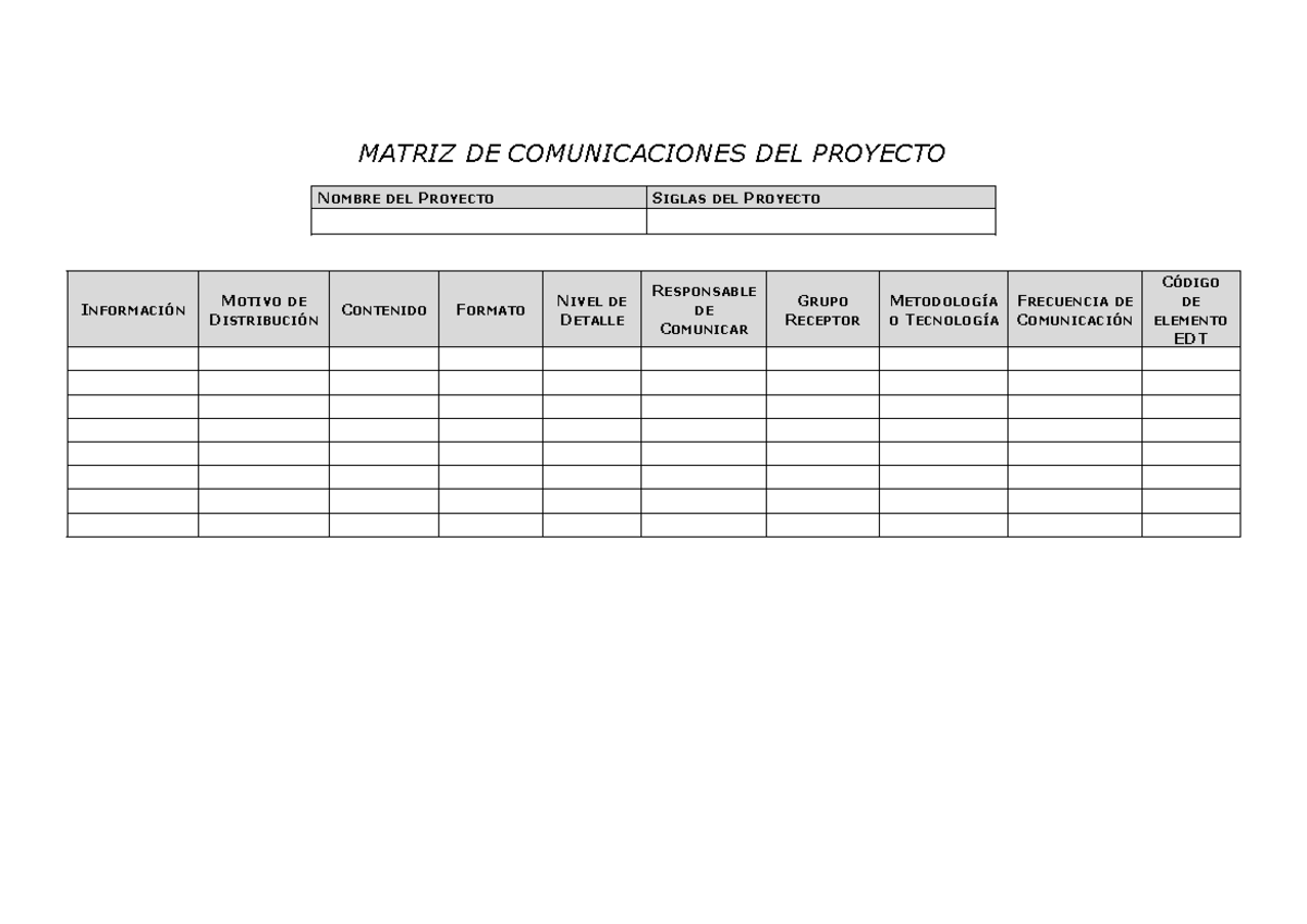 13 - Matriz DE Comunicaciones DEL Proyecto - Gestion de proyectos ...