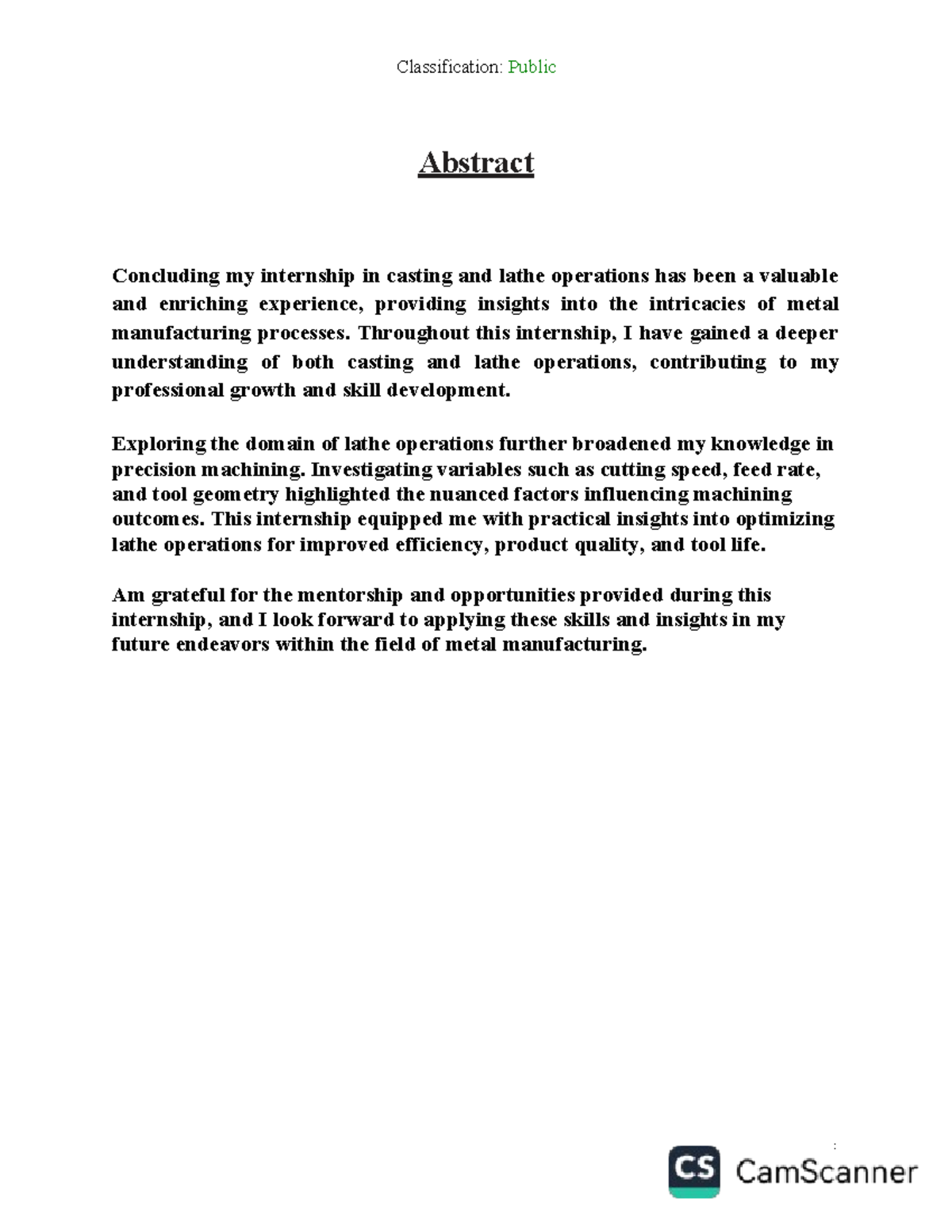 internship report pdf - Classification: Public i Abstract Concluding my ...
