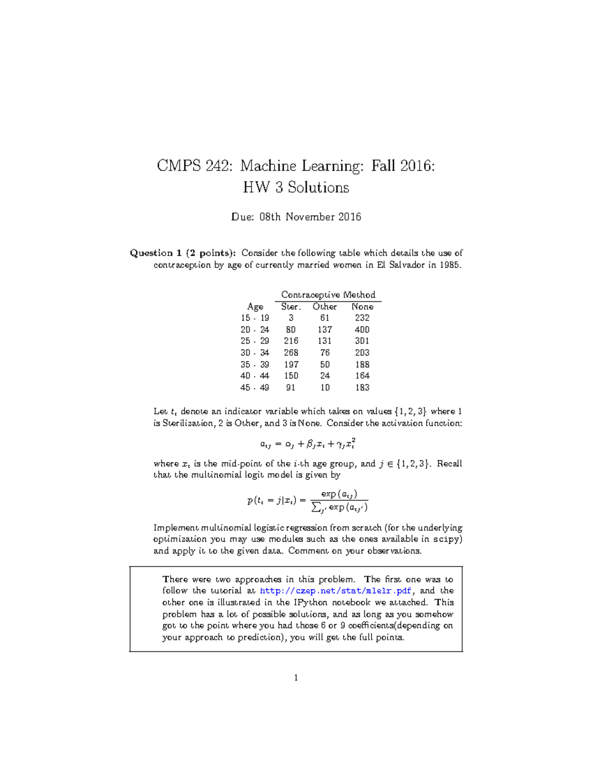 Sol3 - CMPS 242: Machine Learning: Fall 2016: Homework 3 Solutions - CMPS 242: Machine Learning ...