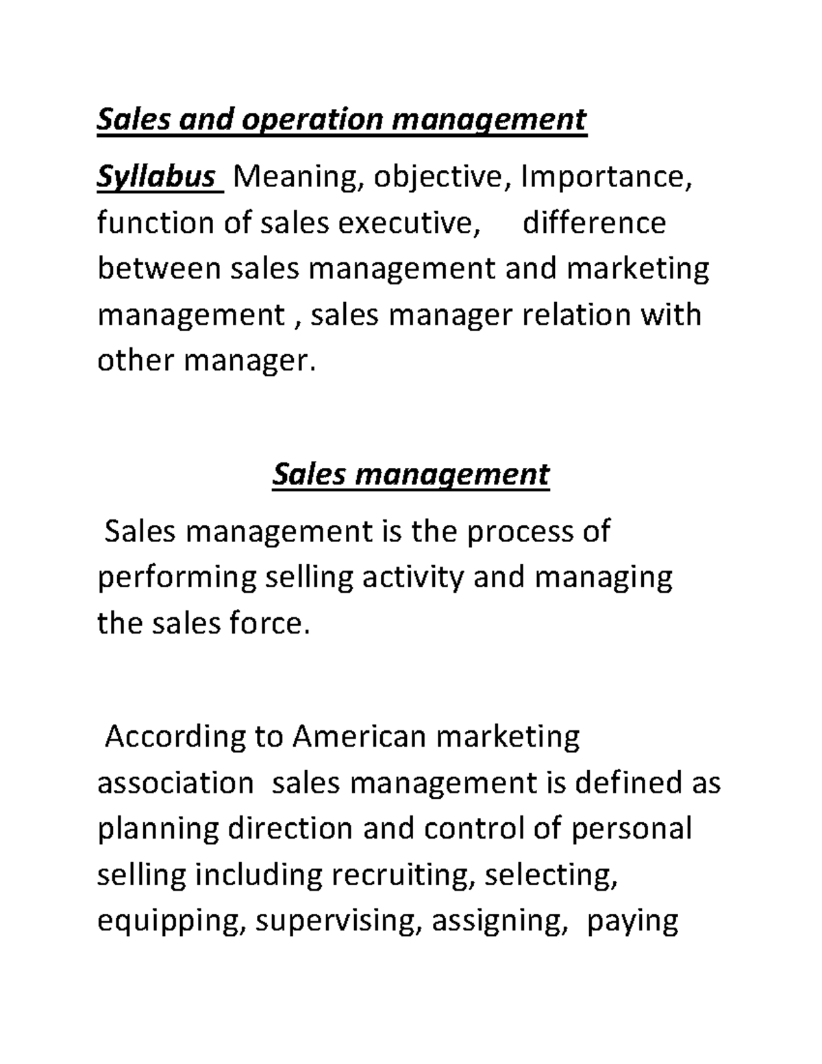 Sales unit 1 - these notes are easy and contain all the topics - Sales ...