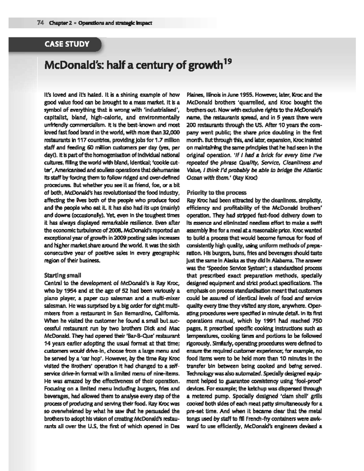 Case - class work - Case study - 74 Chapter 2 Operations and strategic ...